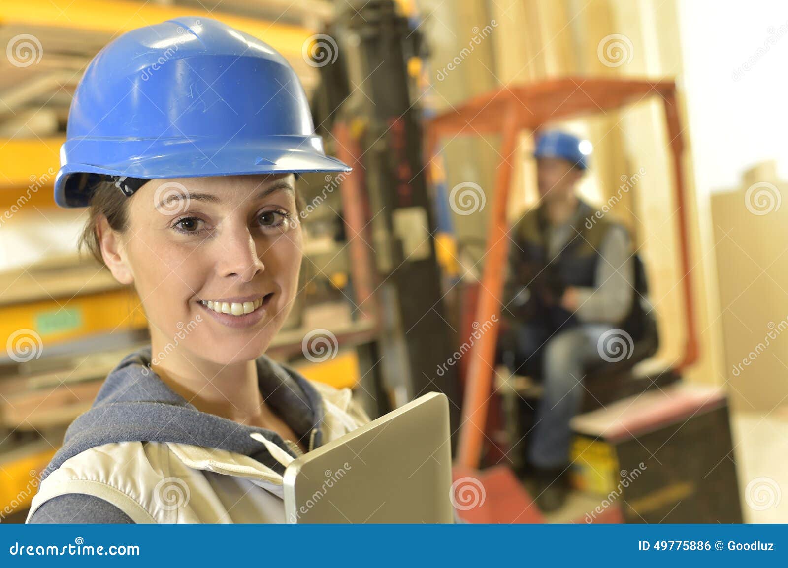 Smiling Operator in Warehouse Working Stock Photo - Image of caucasian ...