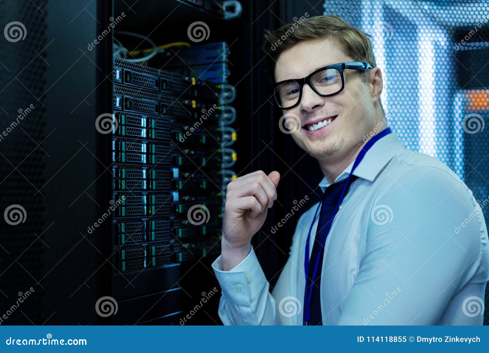 Smiling Operator Working in the Data Centre Stock Image - Image of ...