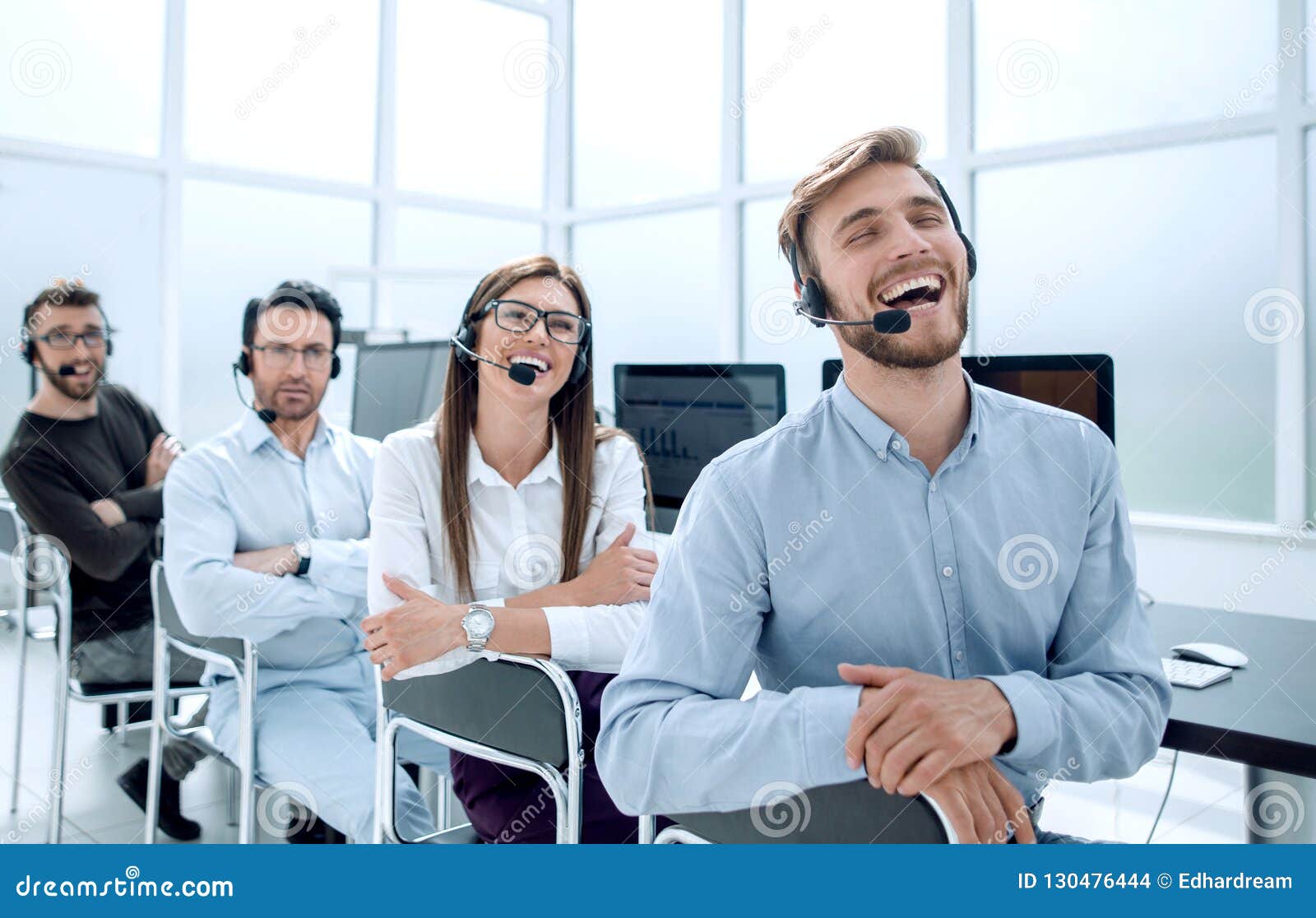 Smiling Operators Support in the Workplace Stock Photo - Image of ...