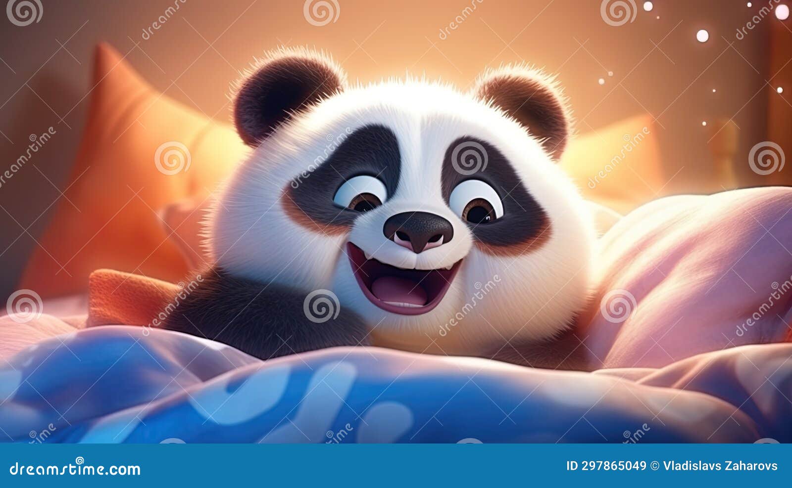 Smiling Panda in a Cozy Bed Stock Illustration - Illustration of small ...