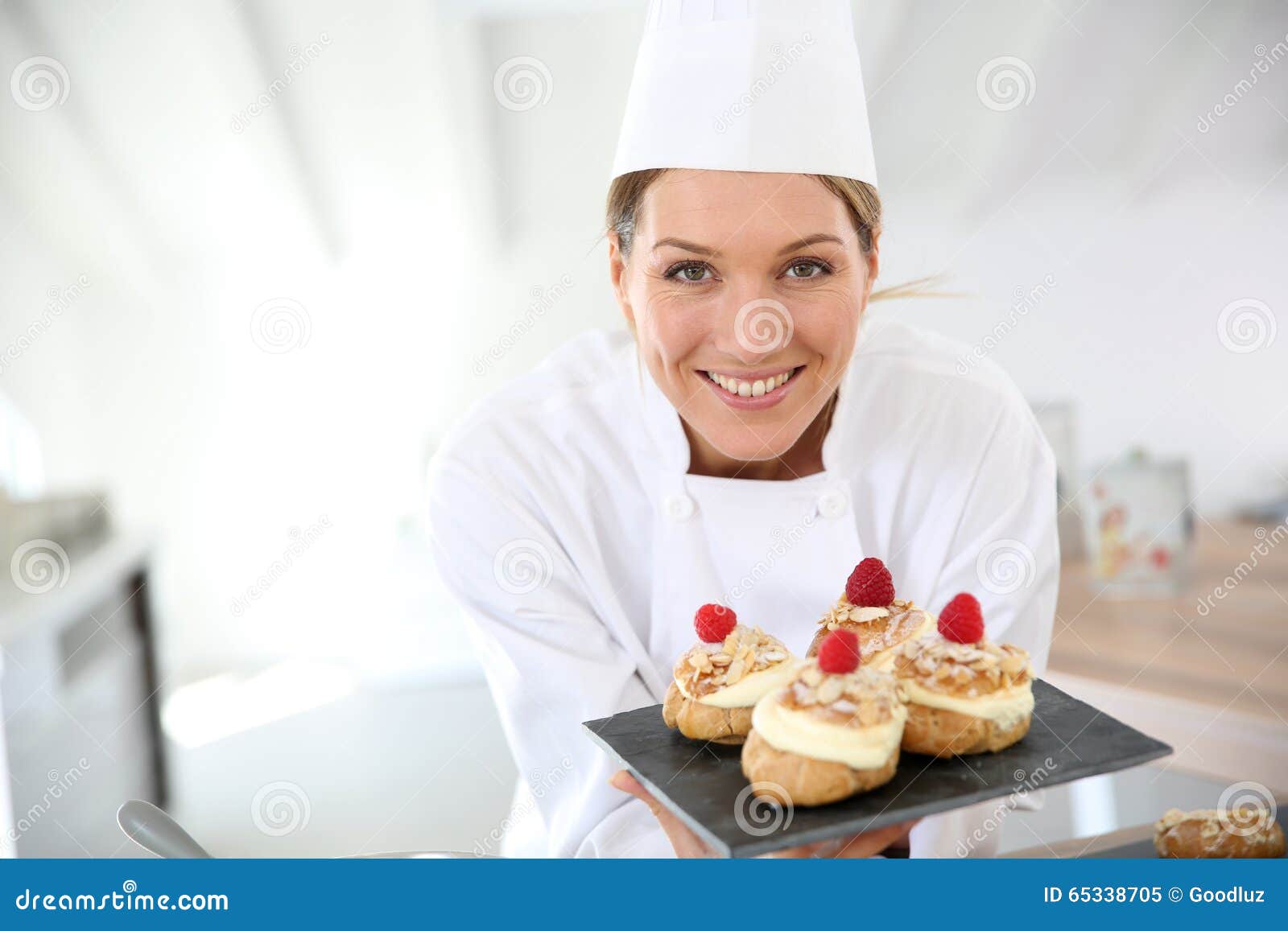 Smiling Pastry Chef with Deserts Stock Image - Image of deserts, plate ...