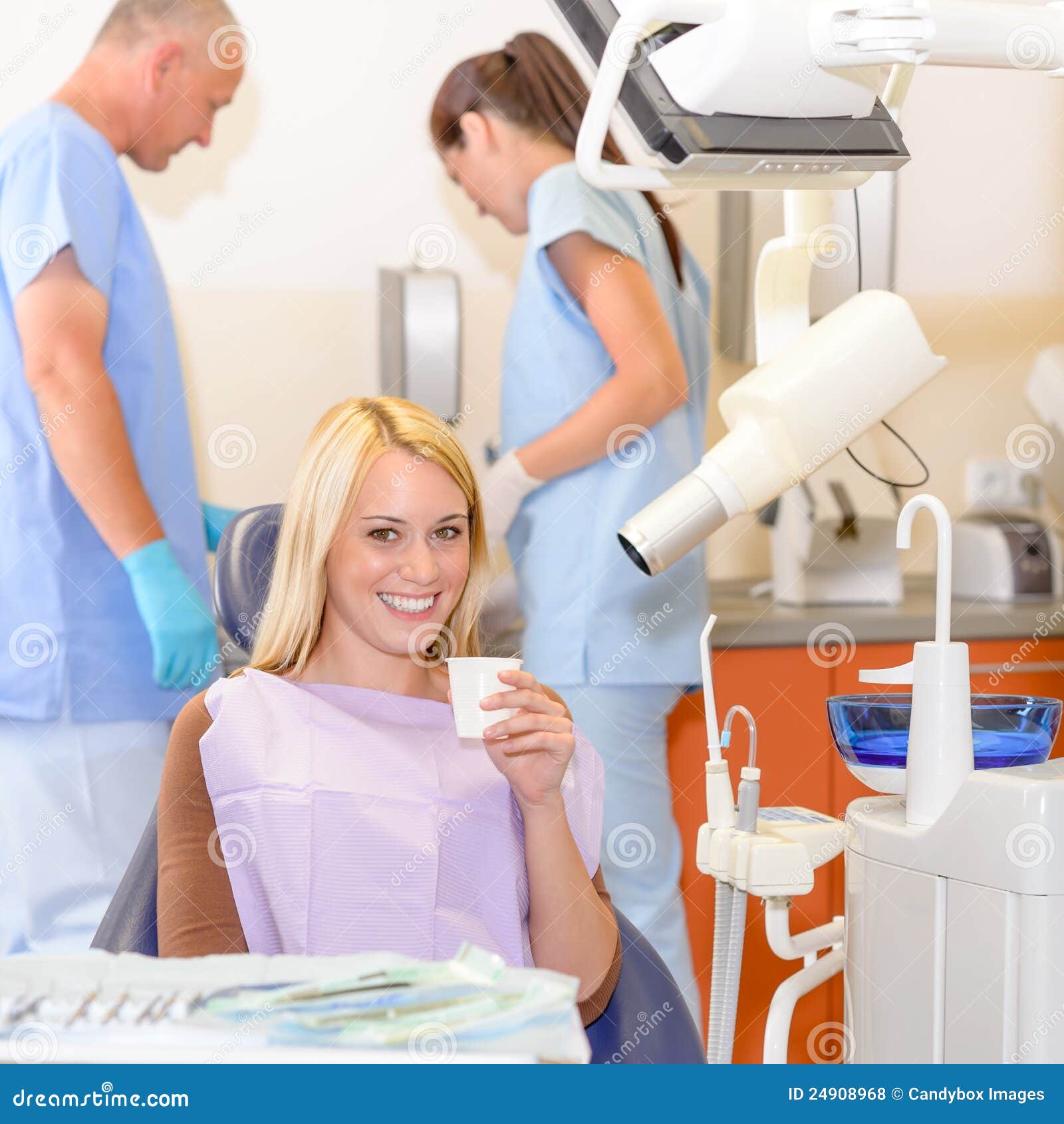 Smiling Patient at Dentist Surgery Stock Photo - Image of dental ...