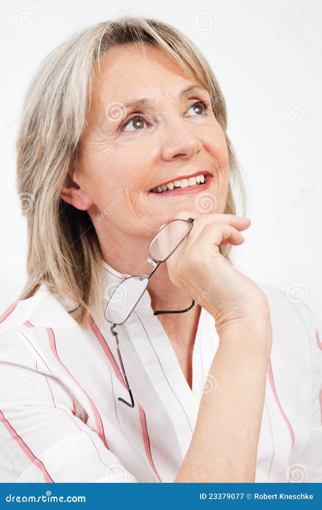 Smiling Pensive Senior Woman Stock Image - Image of care, hand: 23379077