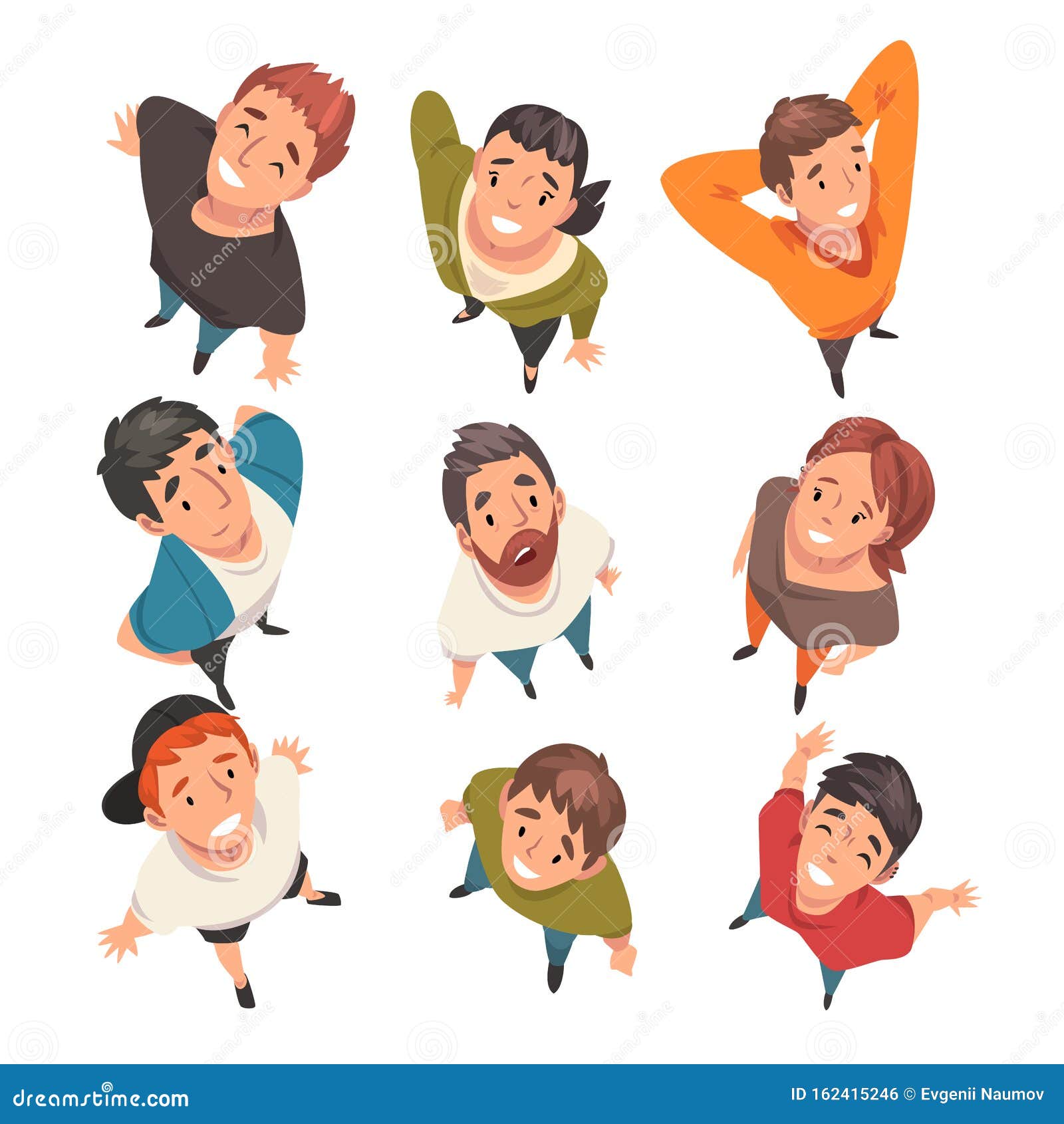 Smiling People Characters Looking Up Set, View from Above Vector ...