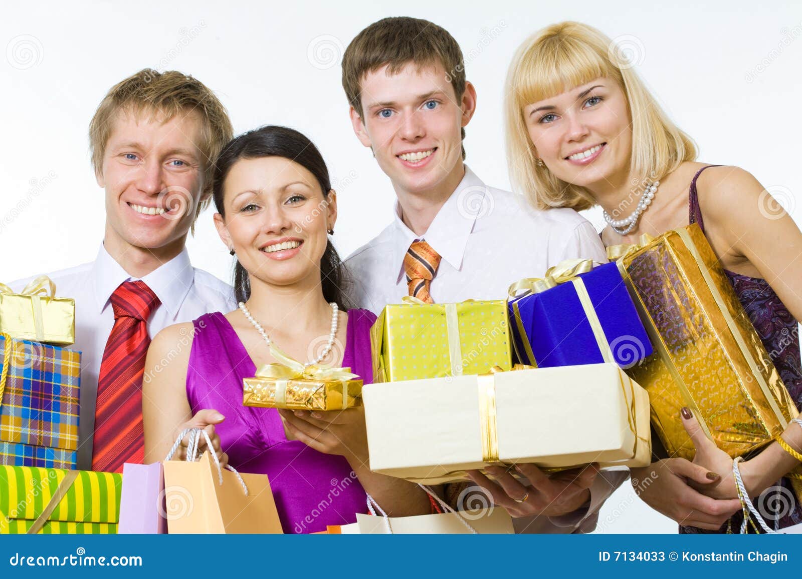 Smiling people with gifts stock image. Image of friendship - 7134033