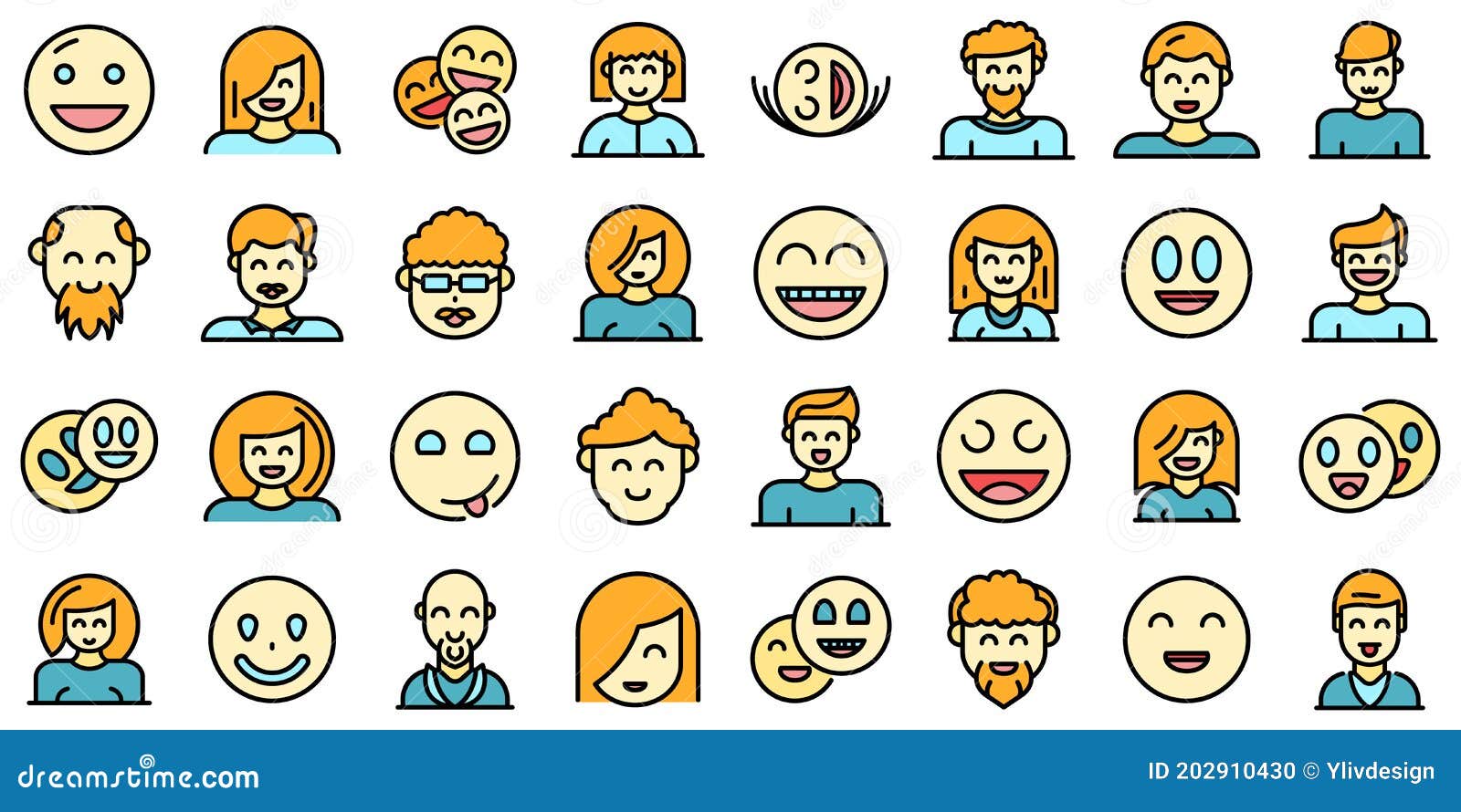 Smiling People Icons Set Vector Flat Stock Vector - Illustration of ...
