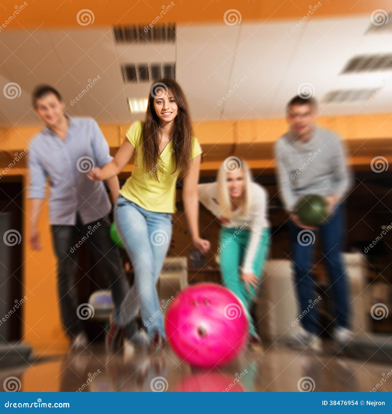 Smiling People Playing Bowling Stock Photo - Image of entertainment ...