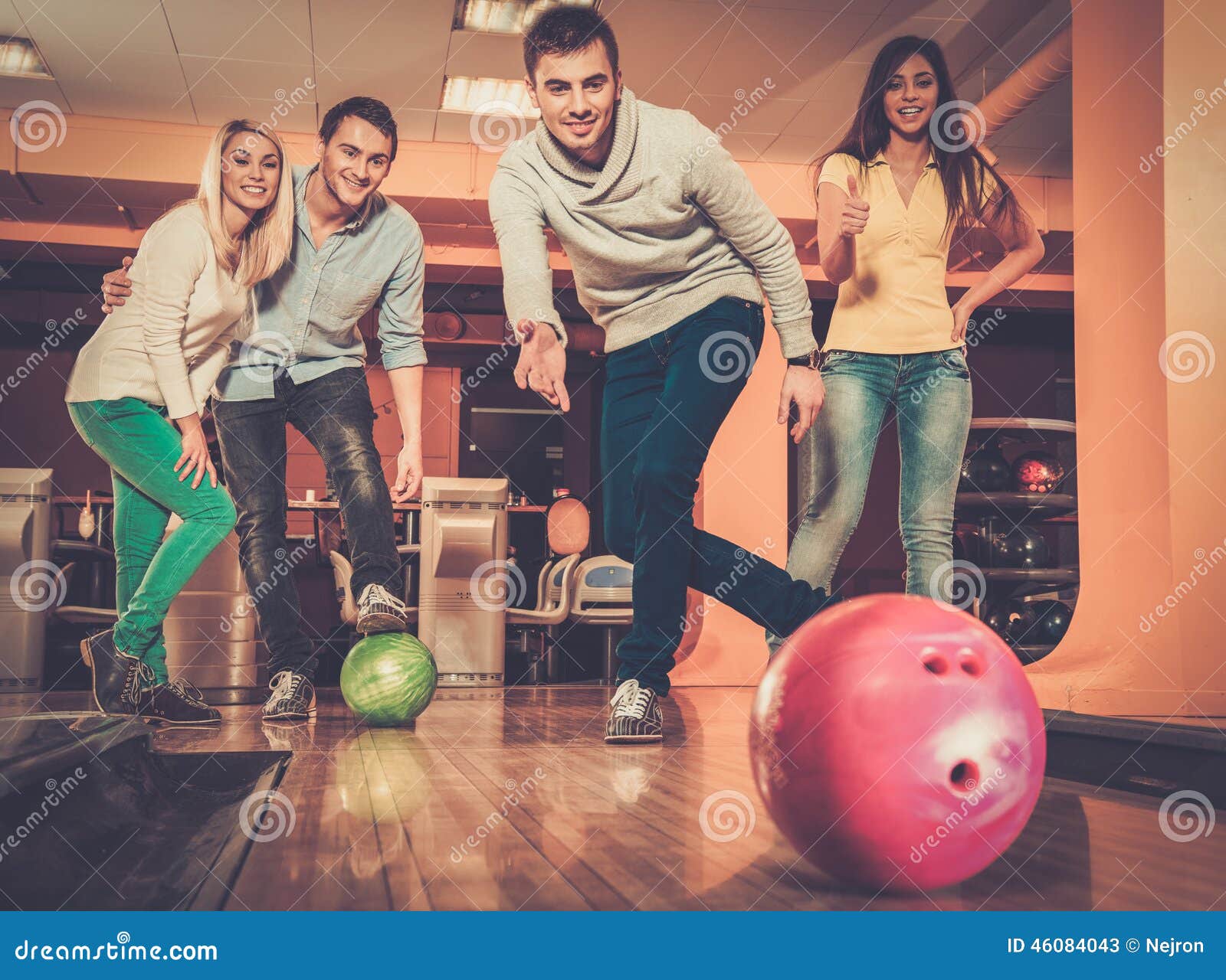 Smiling People Playing Bowling Stock Image - Image of alley, activity ...