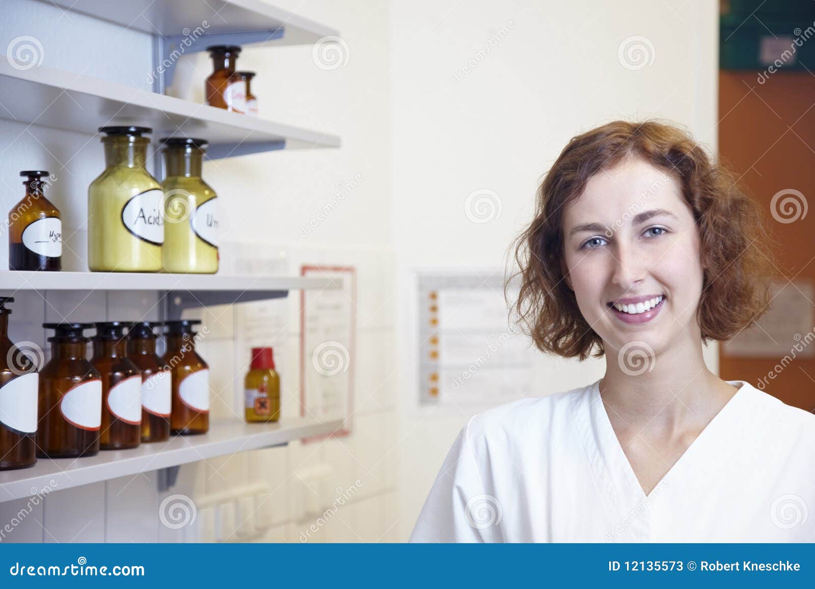 Smiling pharmacist stock image. Image of european, formulation - 12135573