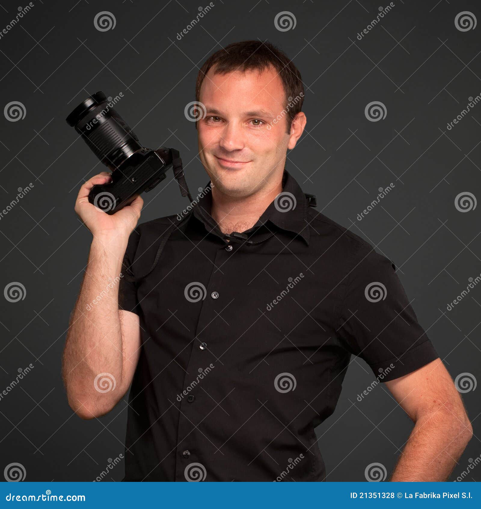 Smiling photographer stock photo. Image of portrait, paparazzi - 21351328