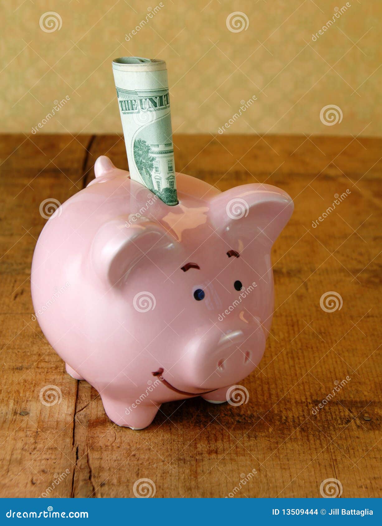 Smiling Piggy Bank with Money Stock Photo - Image of wealth, coin: 13509444