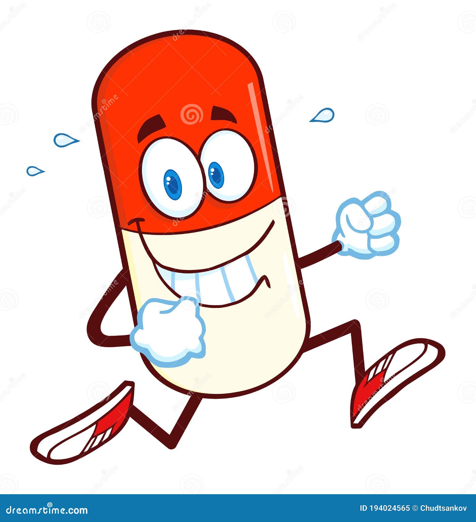 Smiling Pill Capsule Cartoon Character Running Stock Vector ...