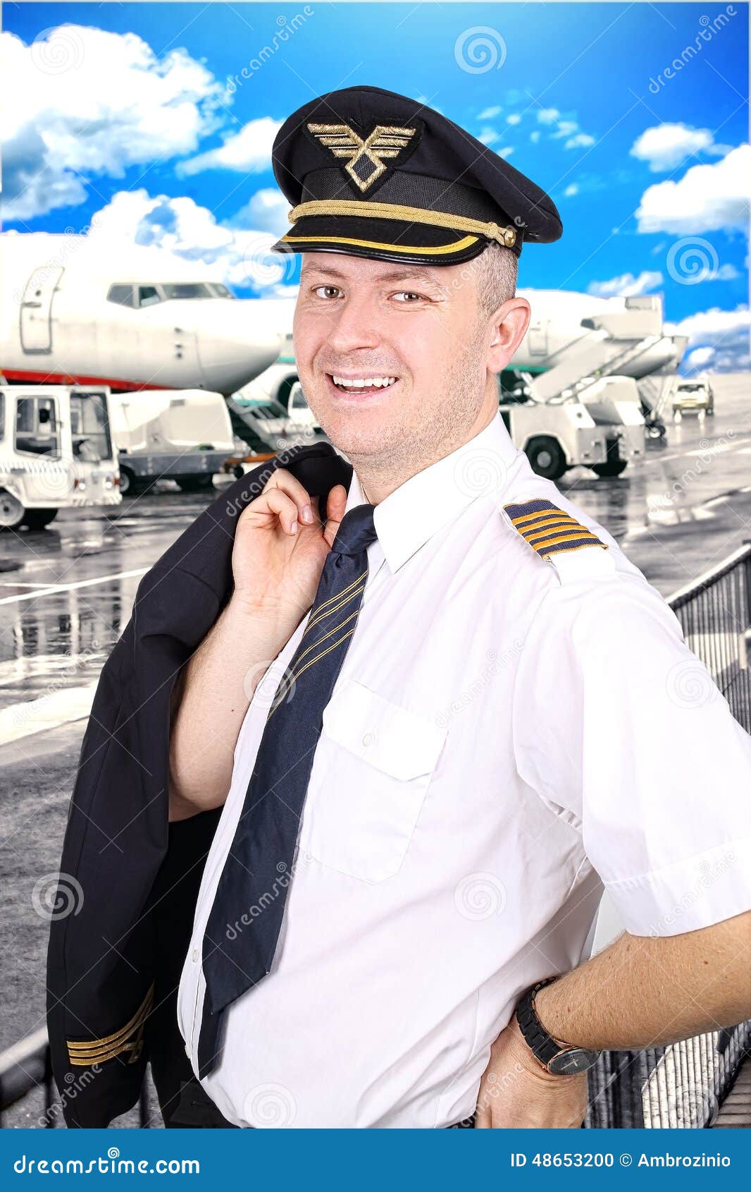Smiling Pilot at the Airport Stock Photo - Image of travel, eyes: 48653200
