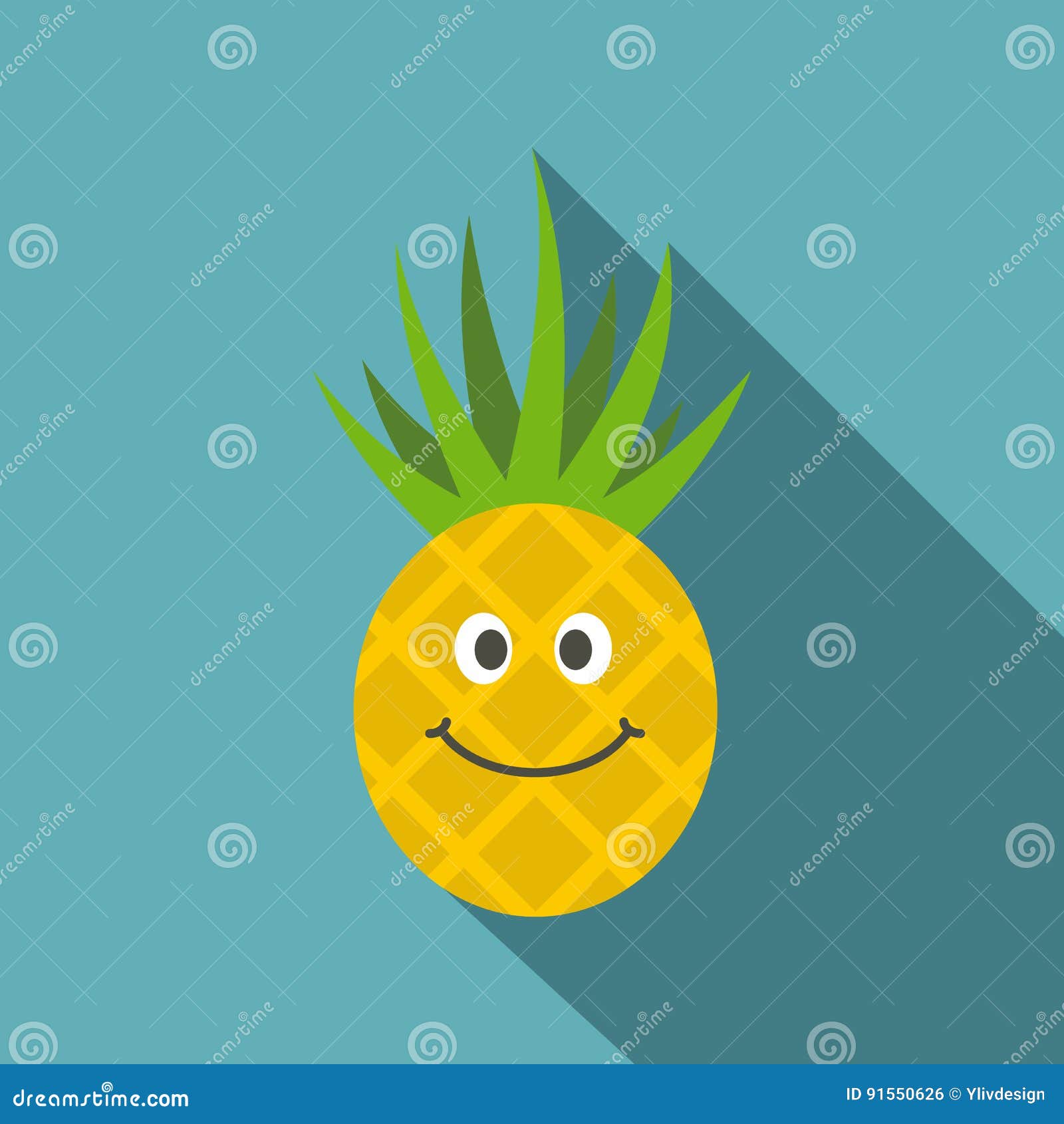 Smiling Pineapple Icon, Flat Style Stock Vector - Illustration of ...