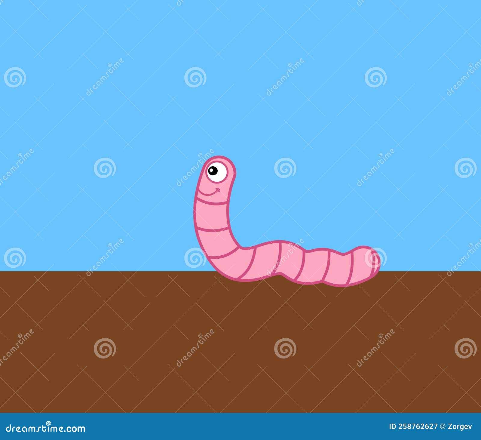 A Smiling Pink Worm Crawling on the Earth with Blue Sky - Vector Stock ...