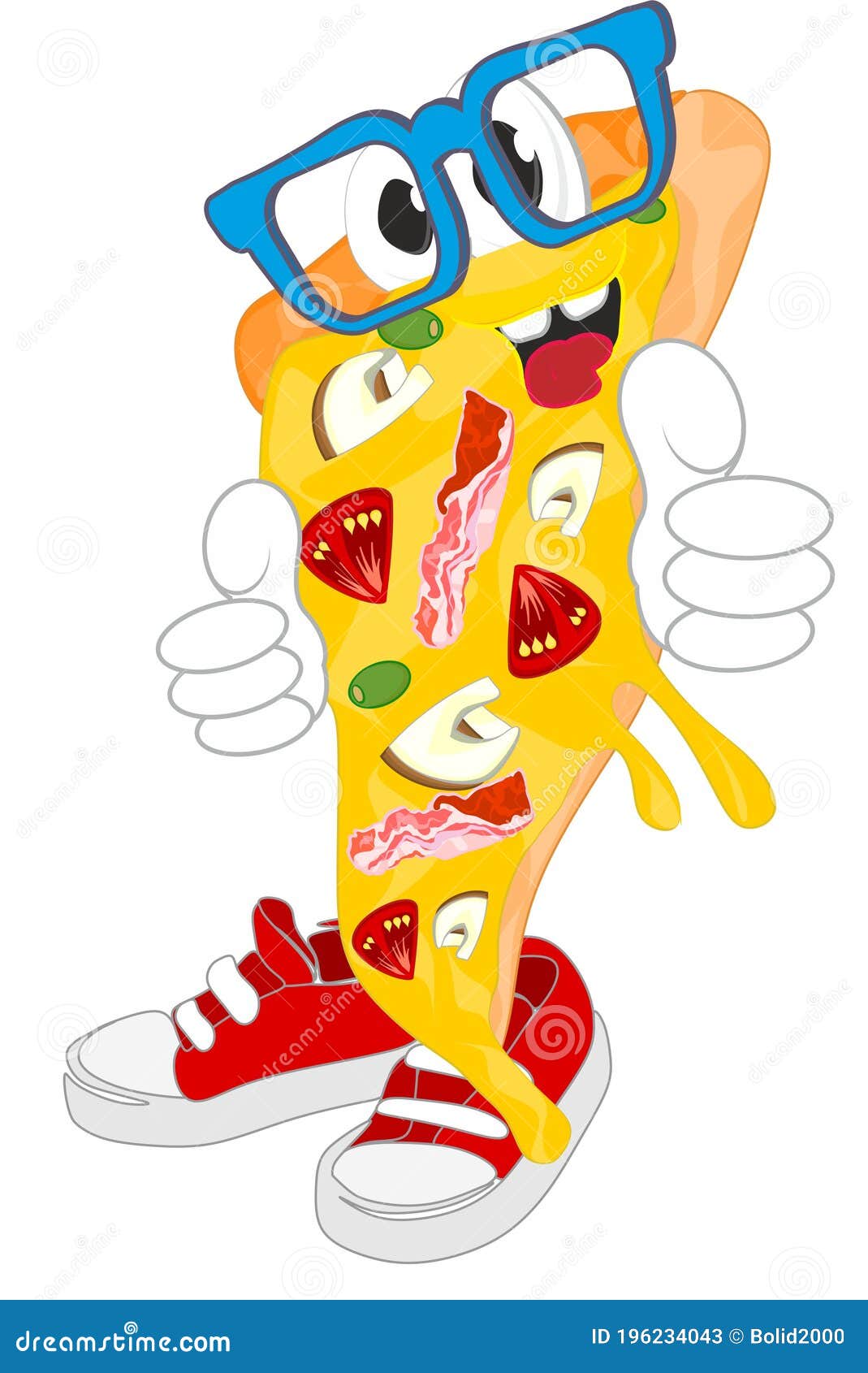 Happy slice of pizza stock illustration. Illustration of filling ...