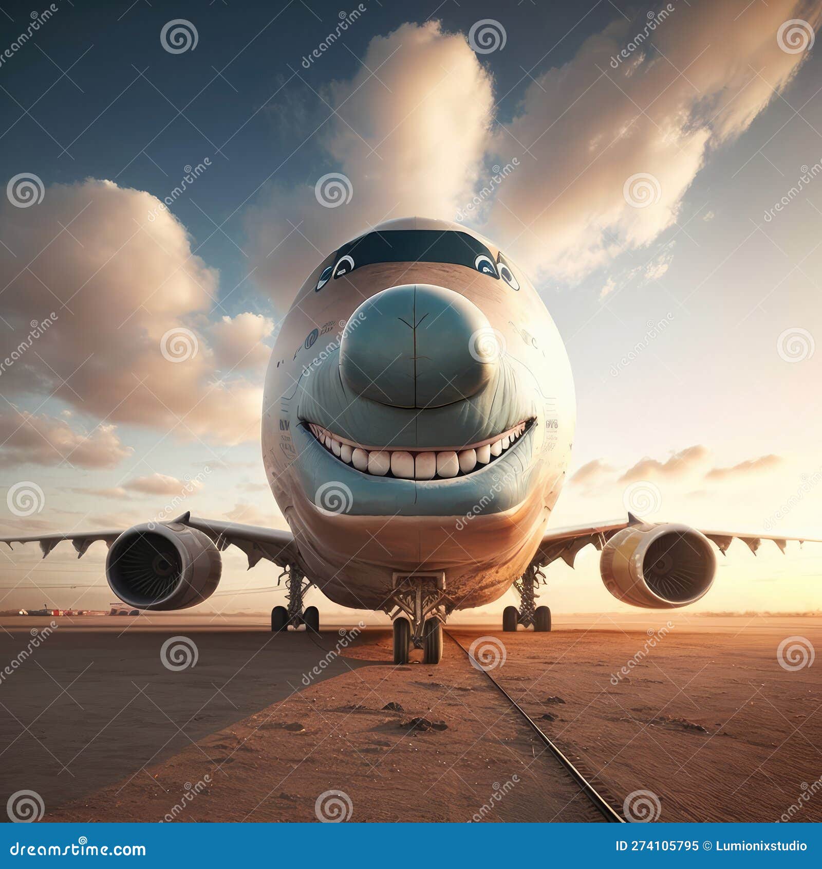 Smiling Plane on a Sandy Airfield. AI Generative Illustration Stock ...