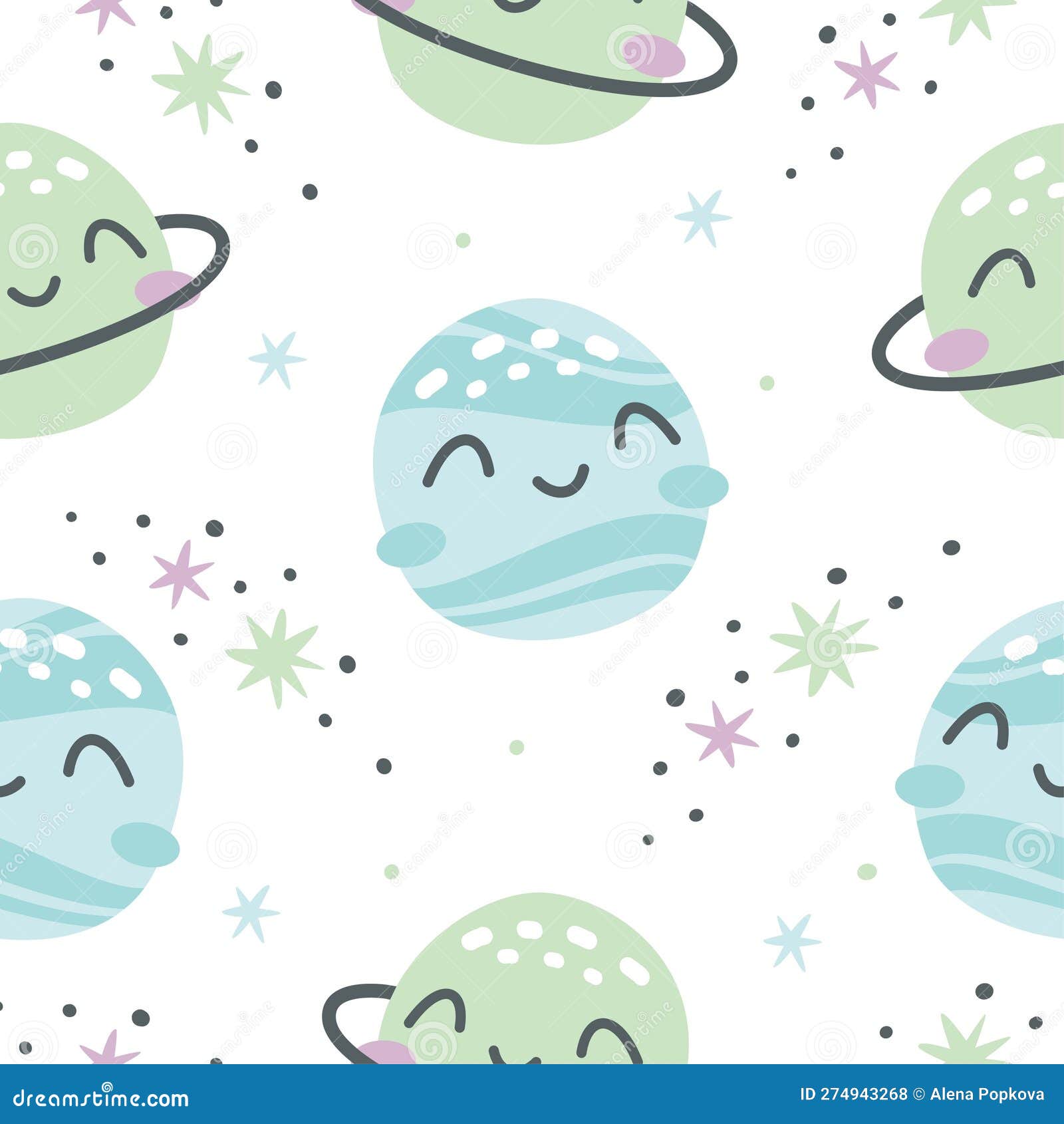 Smiling Planets Saturn and Venus, Stars. Pattern on White Background ...