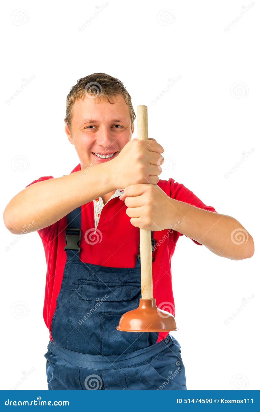 Smiling Plumber with Plunger Stock Photo - Image of people, cleaning ...