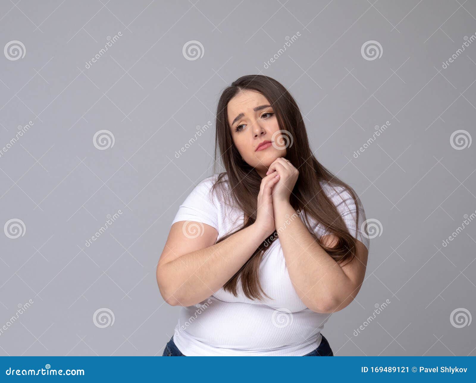 Smiling Plus Size Attractive Woman Dreaming. Stock Image - Image of ...