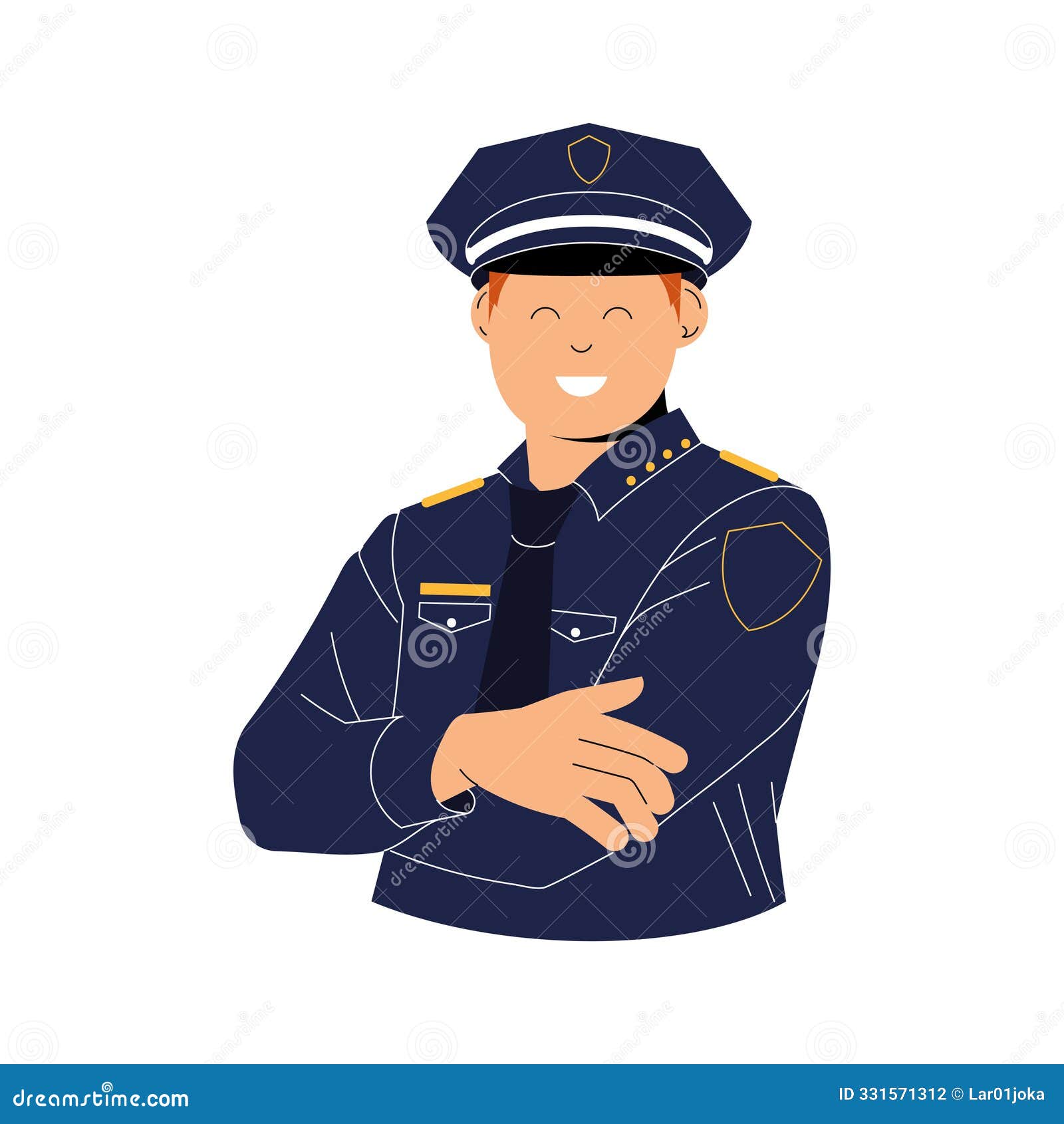 Two Smiling Police Officers Standing Confidently, Male Female Cartoon ...