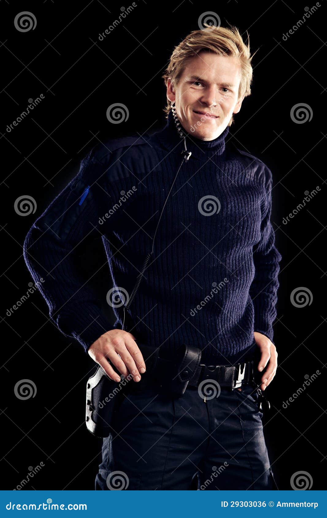 Smiling Police Officer Working on a Night Shift Stock Photo - Image of ...