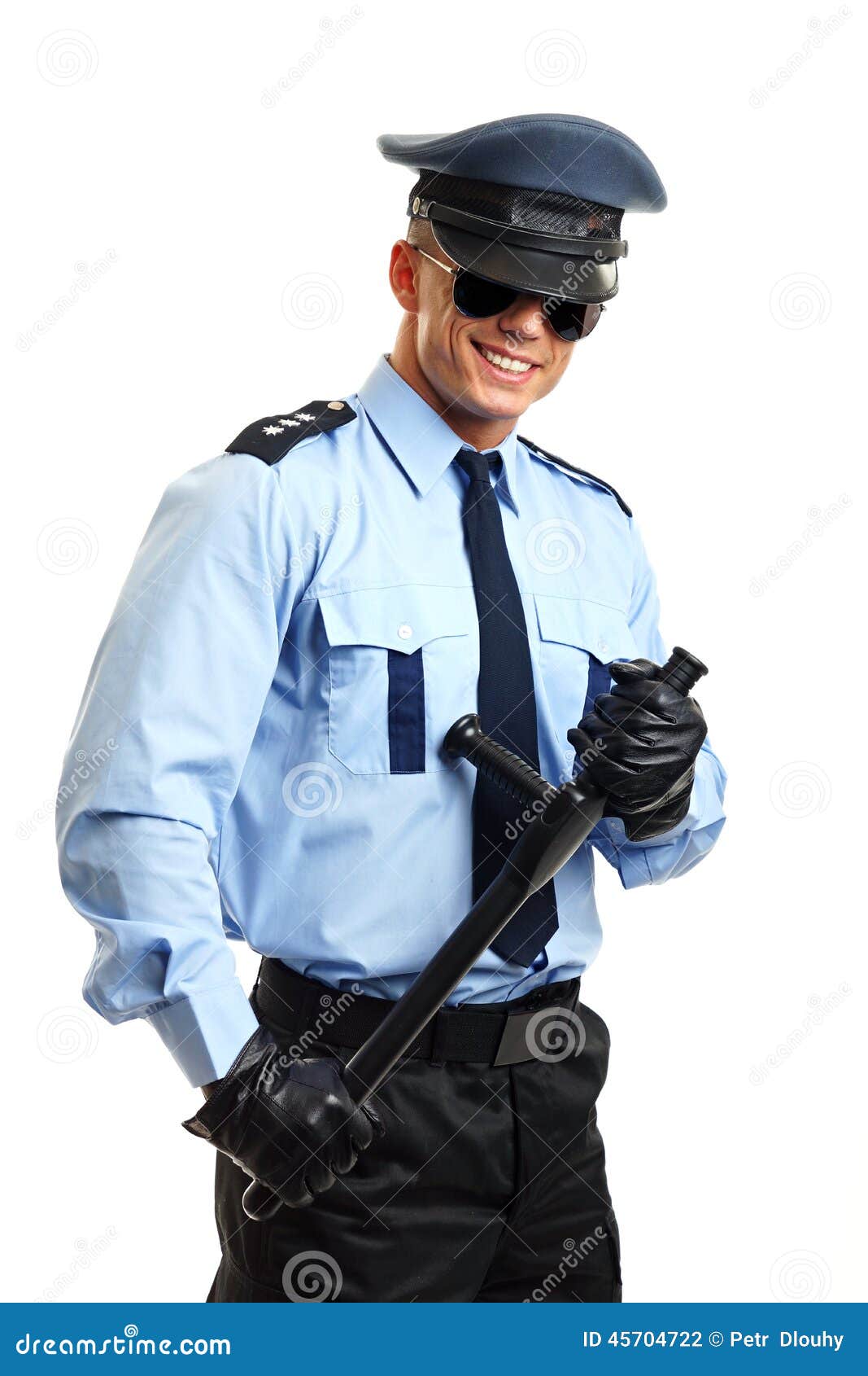 Smiling Policeman in Sunglasses Stock Photo - Image of shirt, leather ...