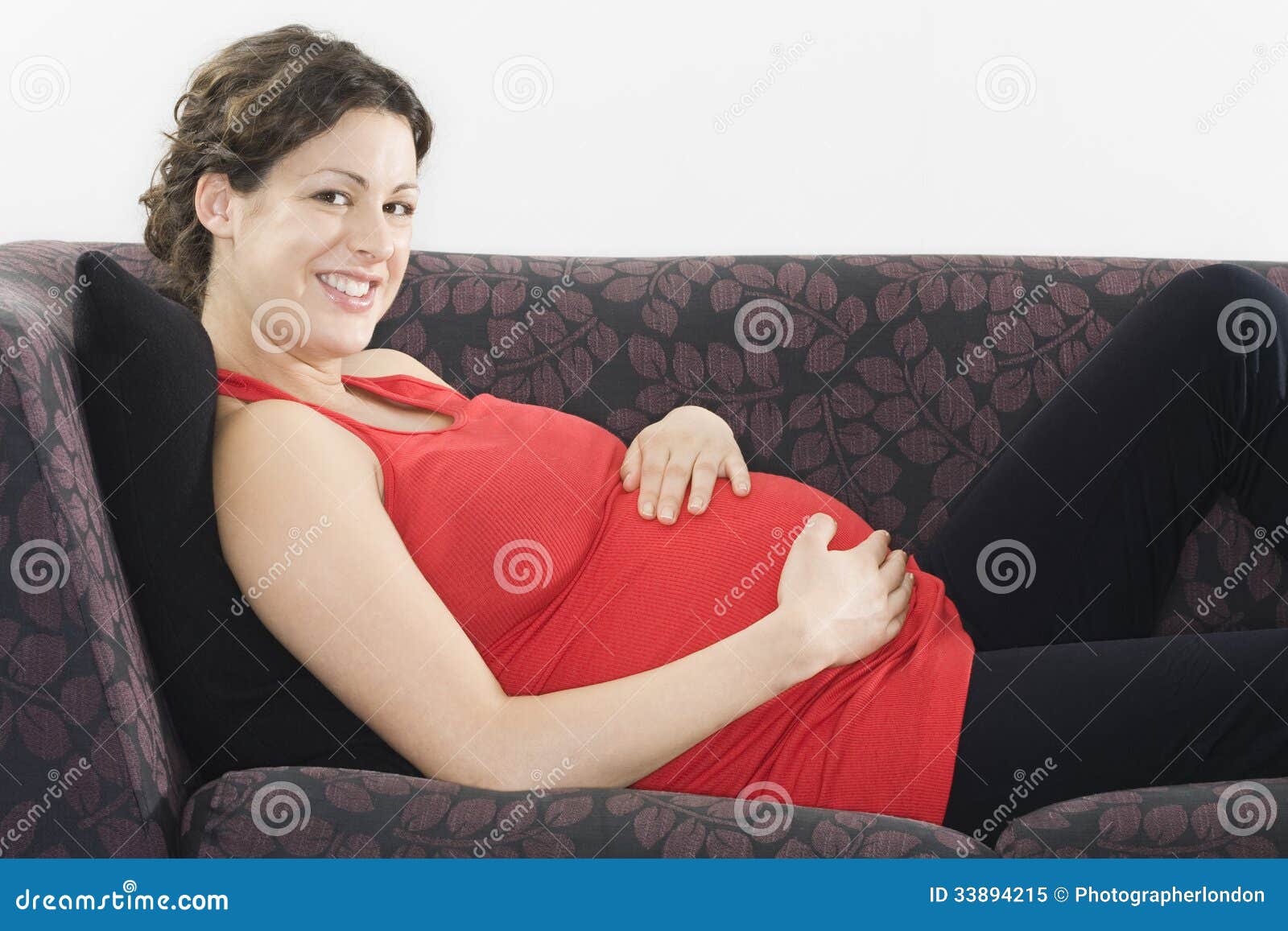 Smiling Pregnant Woman Relaxing On Sofa Stock Image Image Of House