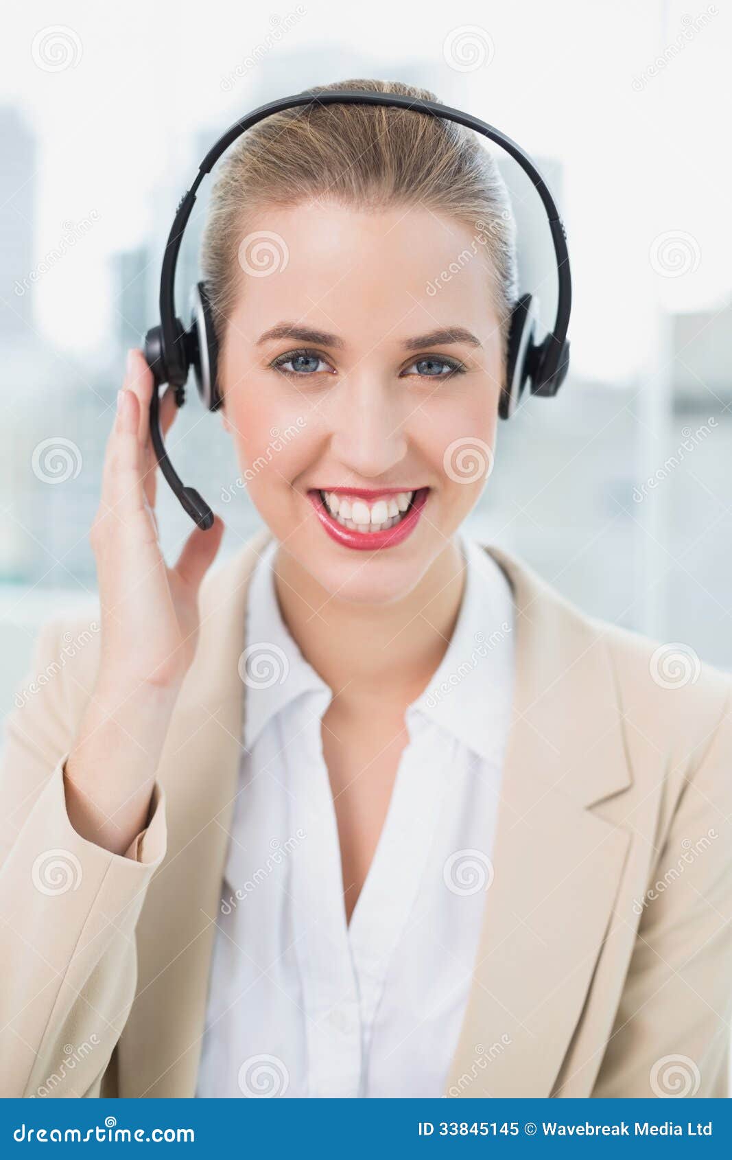 Smiling Pretty Call Centre Agent Wearing Headset Stock Image - Image of ...