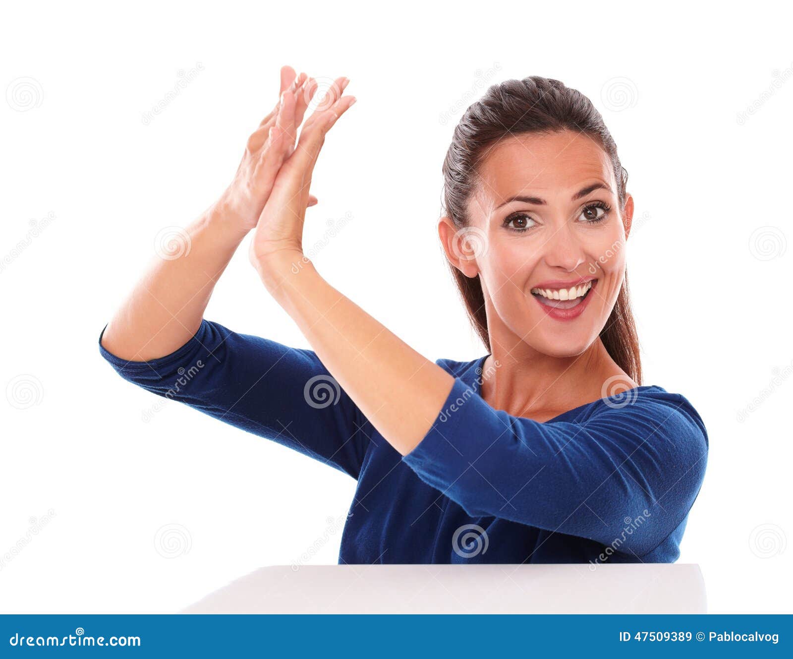 Smiling Pretty Female Clapping in Victory Stock Image - Image of lady ...