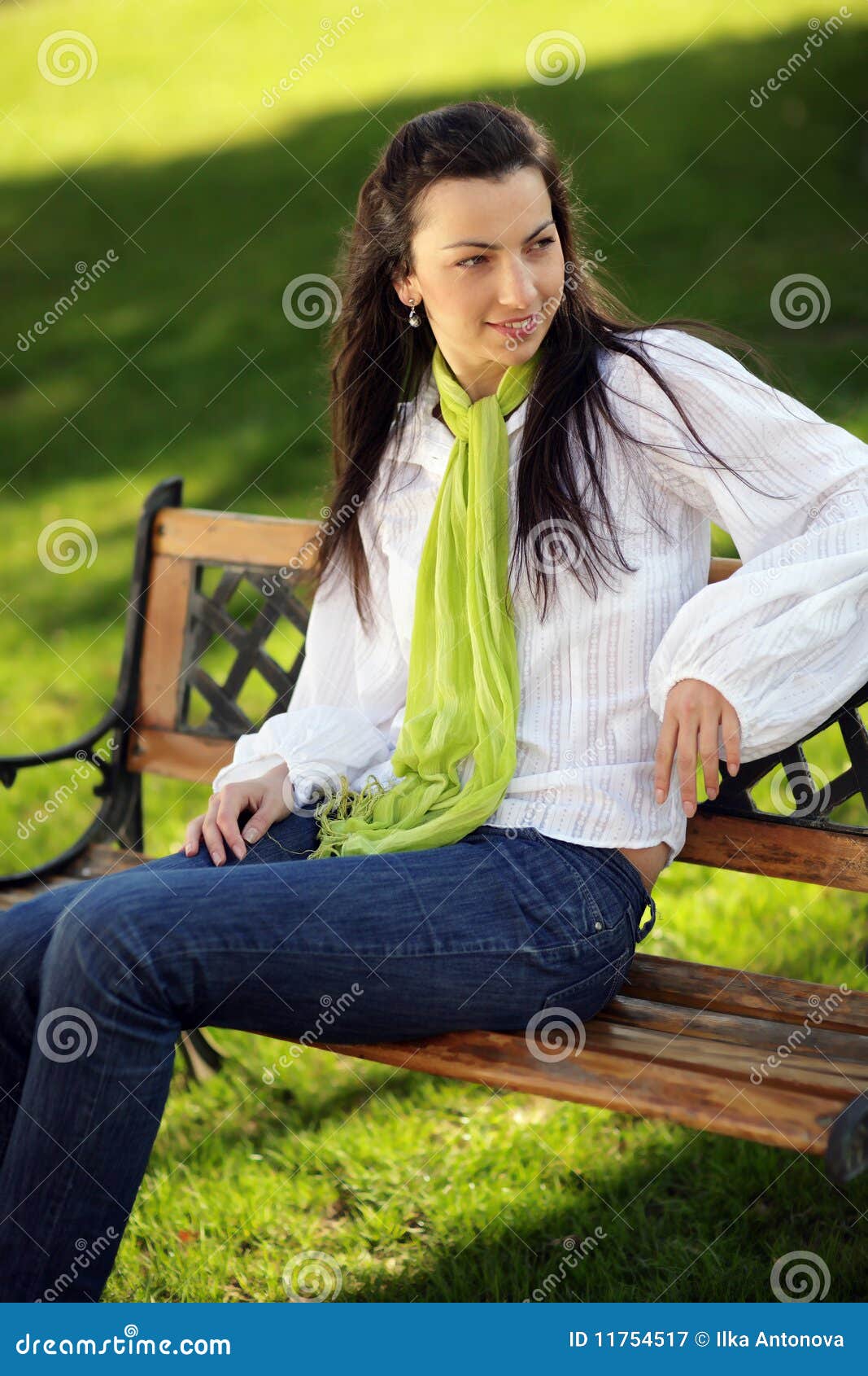 Smiling Pretty Girl Sitting on a Bench Stock Image - Image of female ...