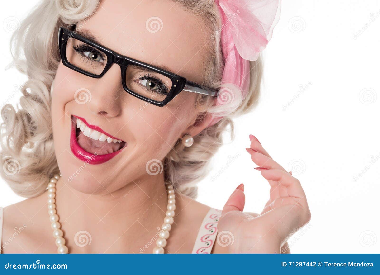 Smiling Pretty Girl Wearing Spectacles, Isolated on White Stock Photo ...