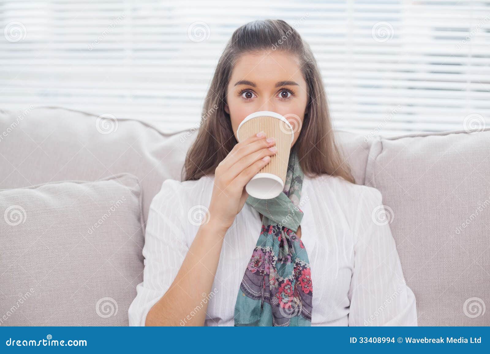 Smiling Pretty Model Drinking Coffee Stock Photo - Image of caucasian ...