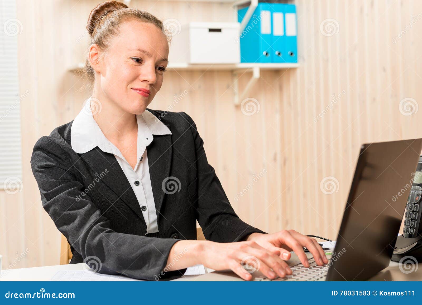 Smiling Pretty Secretary Typing Text on Computer Stock Image - Image of ...