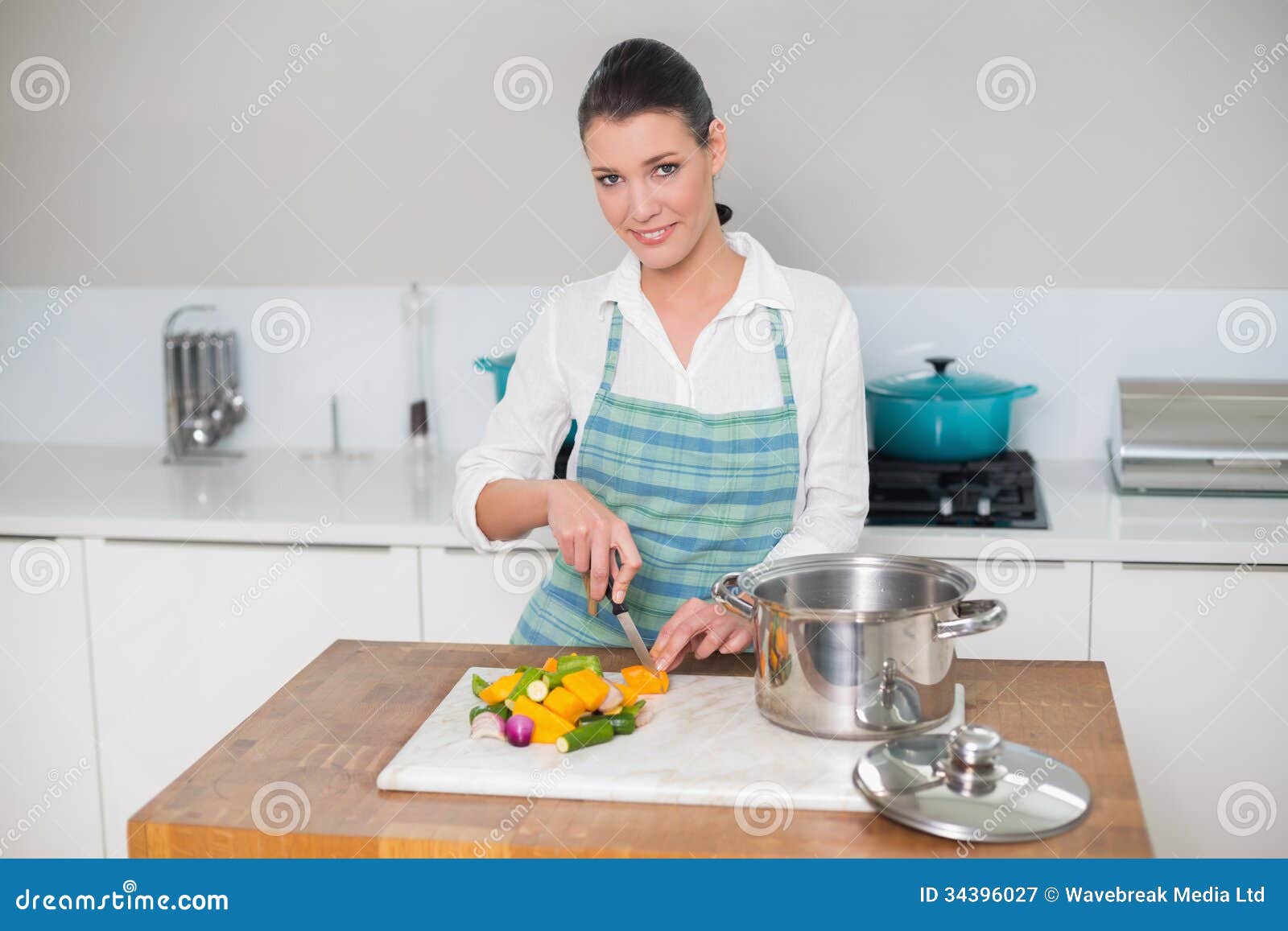 Smiling Pretty Woman Chopping Vegetables Stock Image - Image of fresh ...