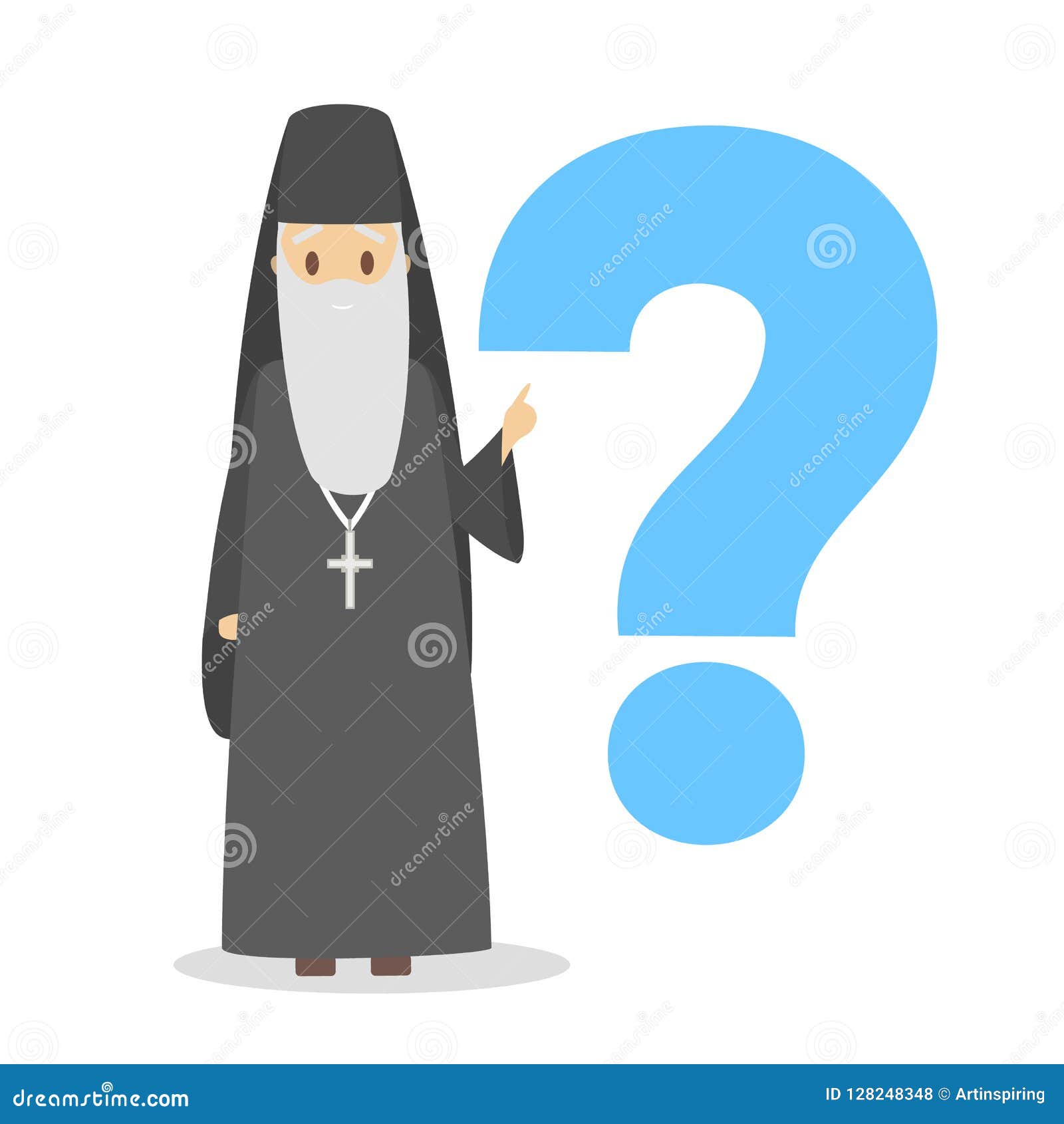 Smiling Priest Standing in Front of Question Mark. Stock Vector ...