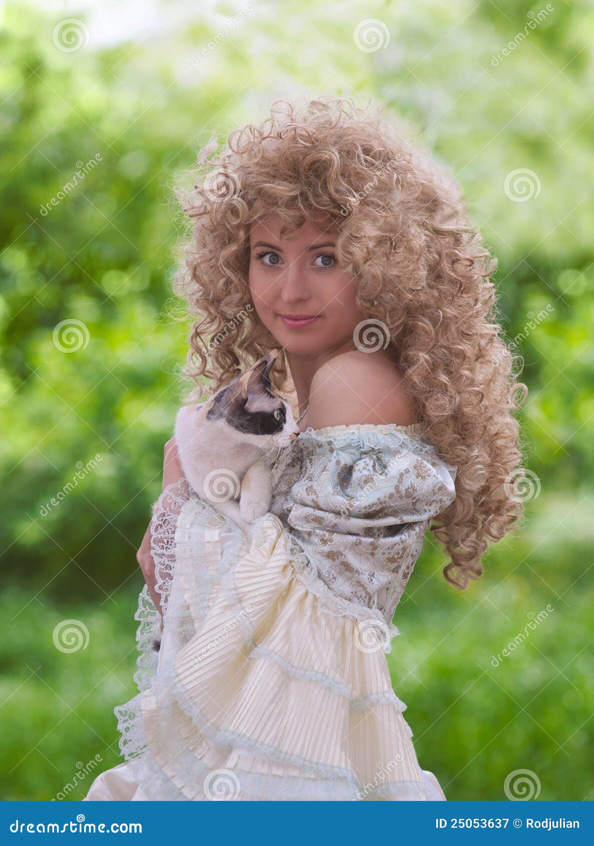 Smiling Princess with Cat in Her Hands Stock Image - Image of festive ...