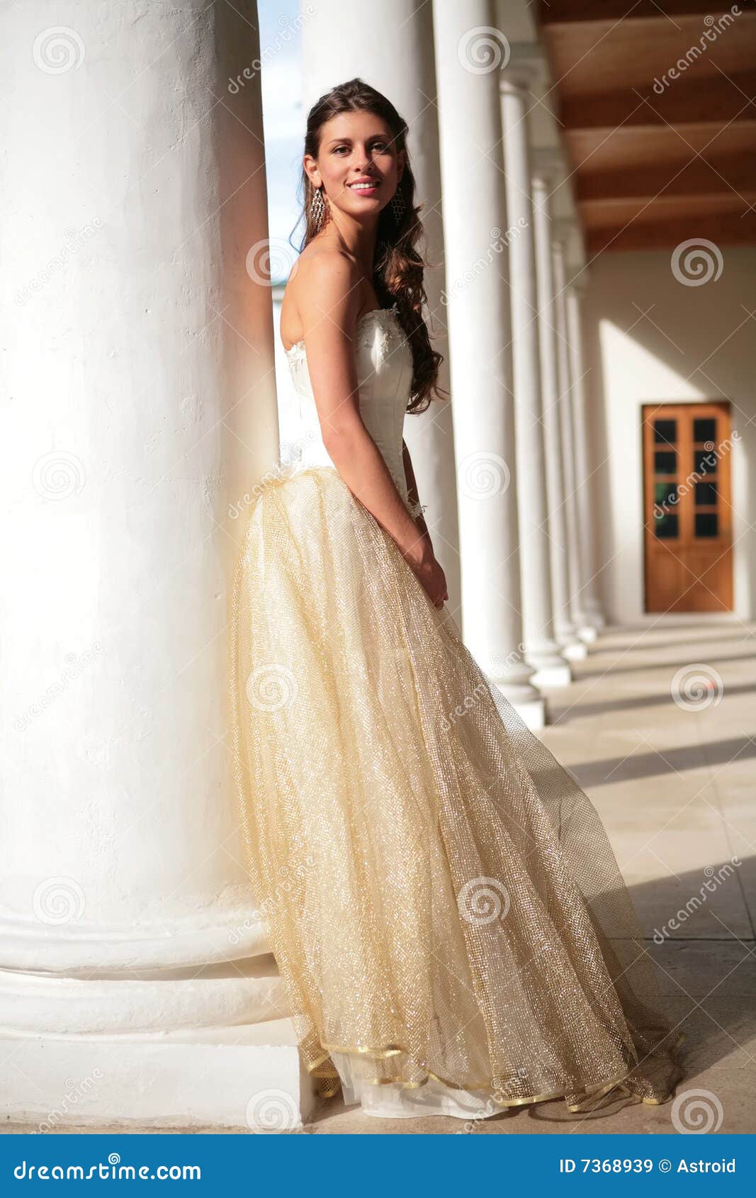 Smiling Princess in White-golden Gown in Gallery Stock Image - Image of ...