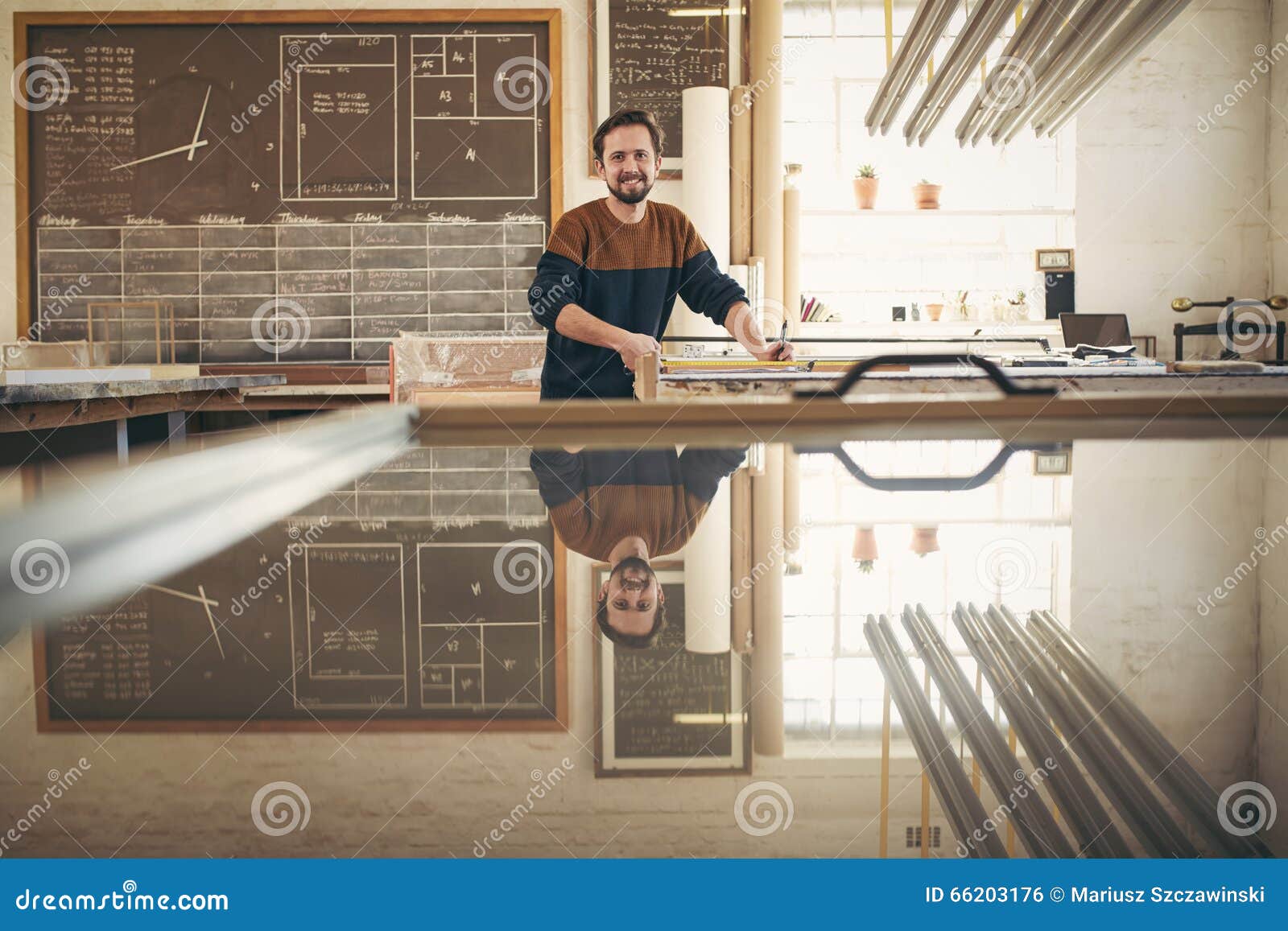 Smiling Professional Framer in His Studio Working Stock Photo - Image ...