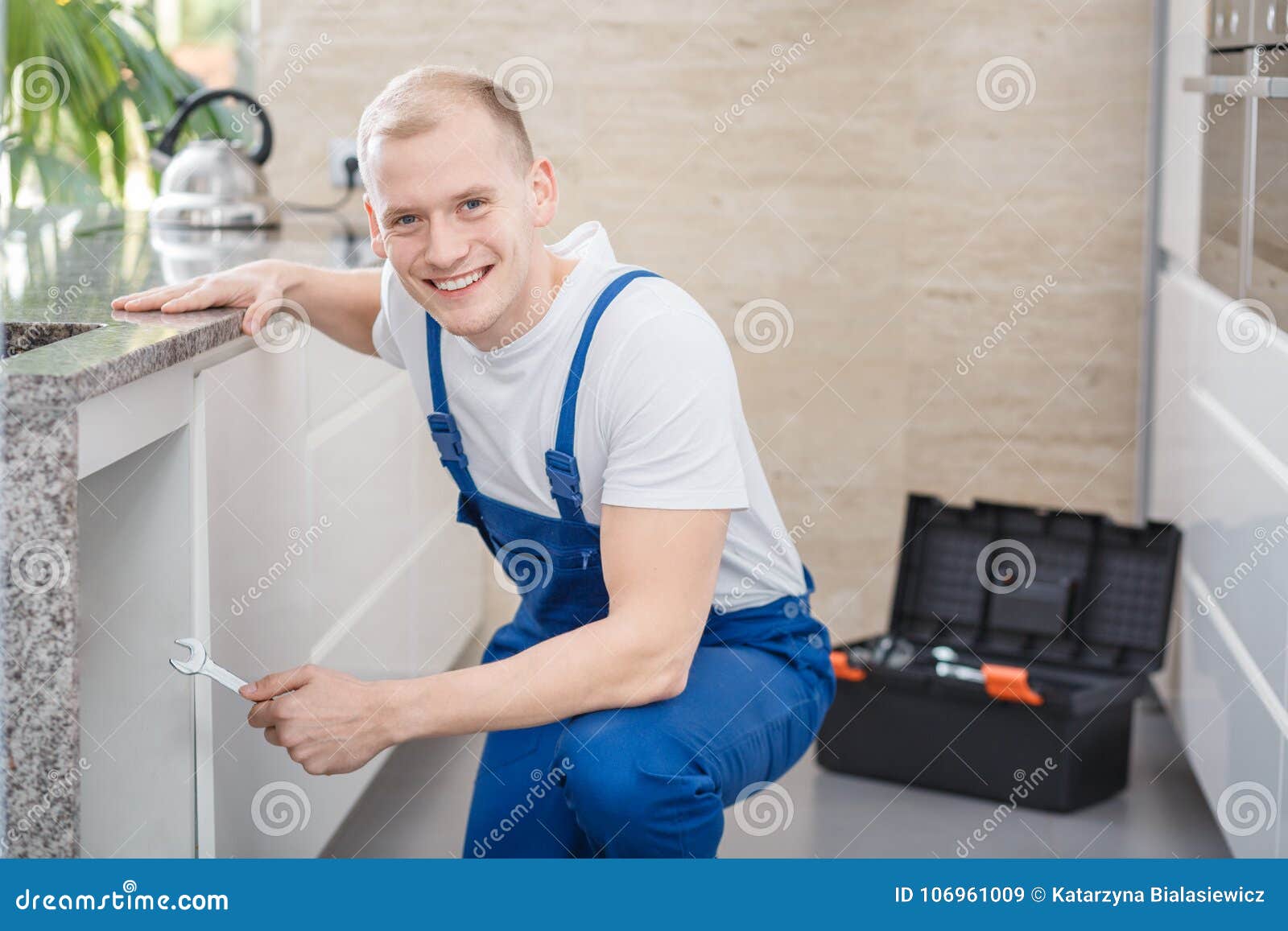 Smiling Professional Plumber with Tools Stock Image - Image of ...