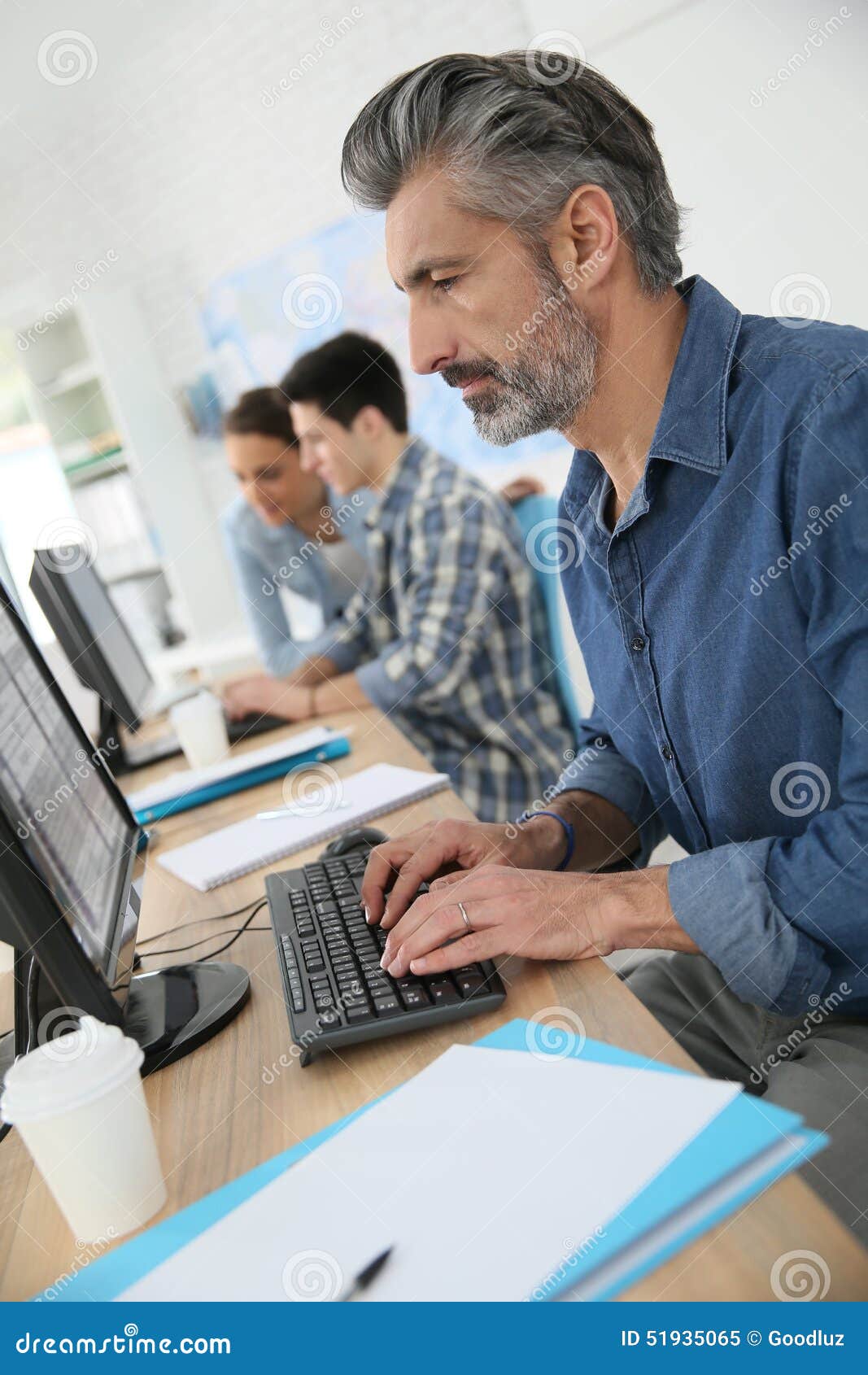 Smiling Professor Working on Desktop Computer Stock Image - Image of ...