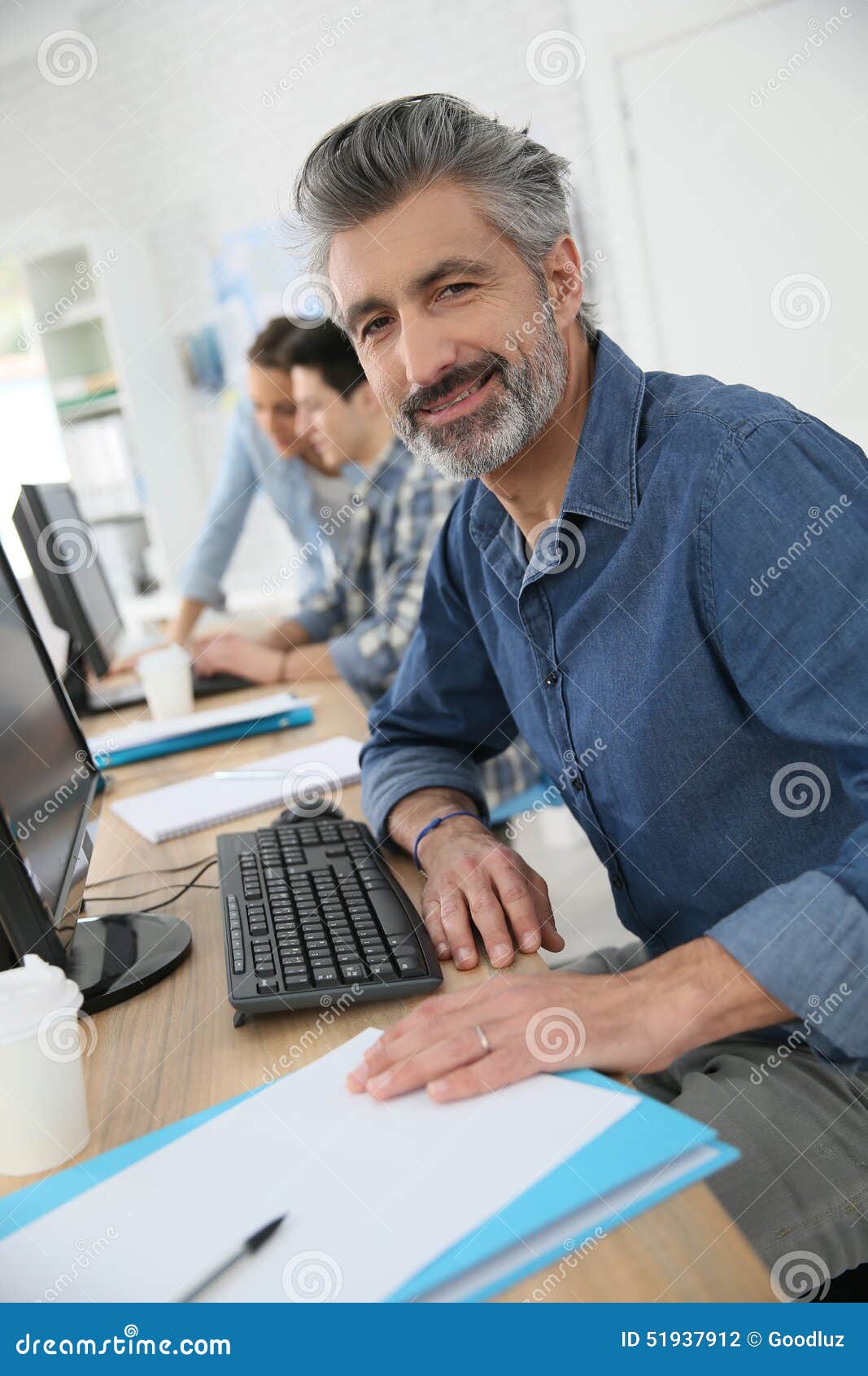 Smiling Professor Working on Desktop Computer Stock Photo - Image of ...