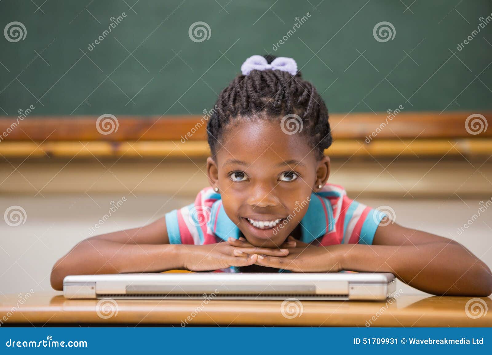 Smiling Pupil Sitting at Her Desk Stock Image - Image of education ...