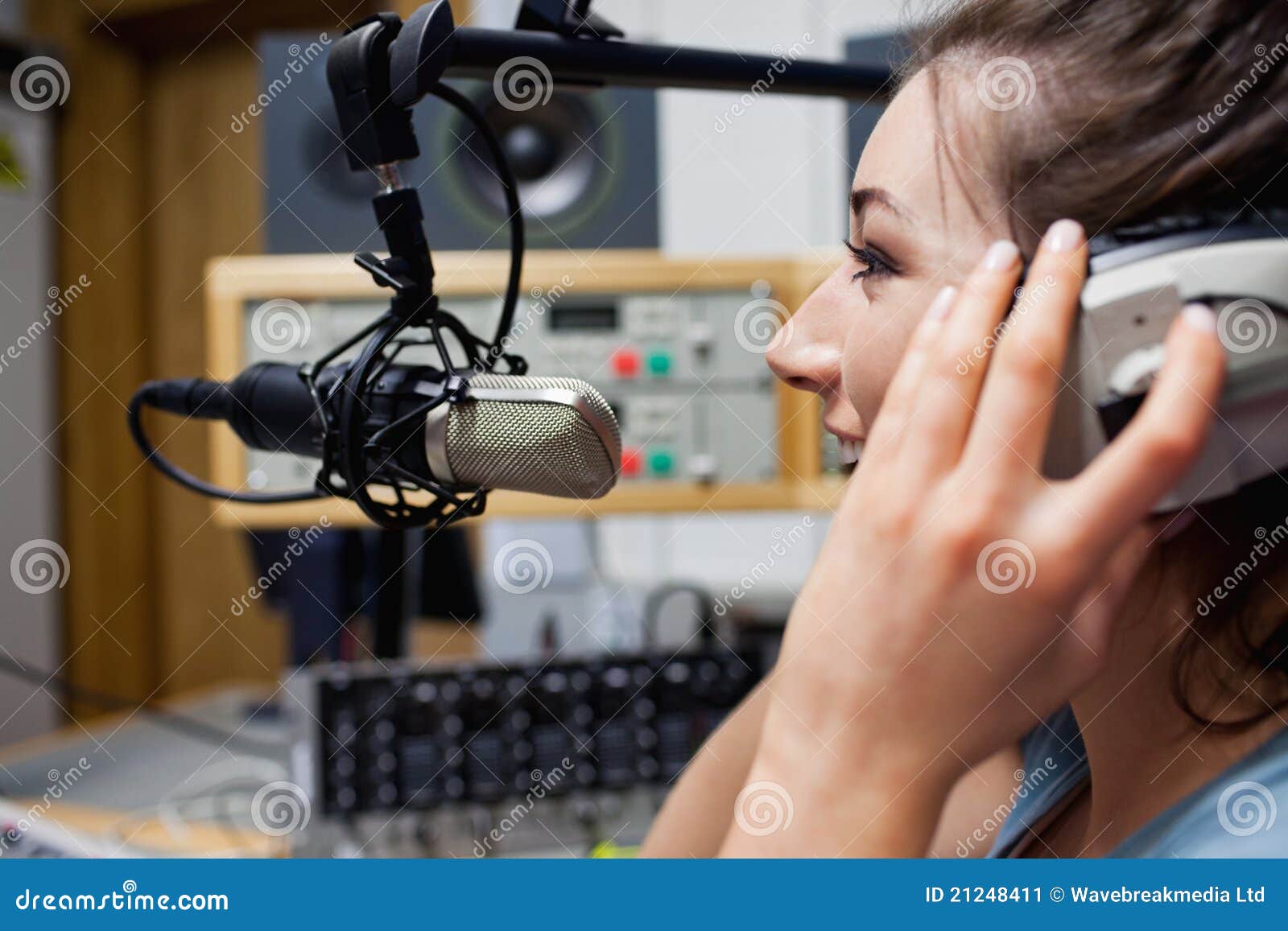 Smiling Radio Host Speaking Stock Image - Image of appearance ...