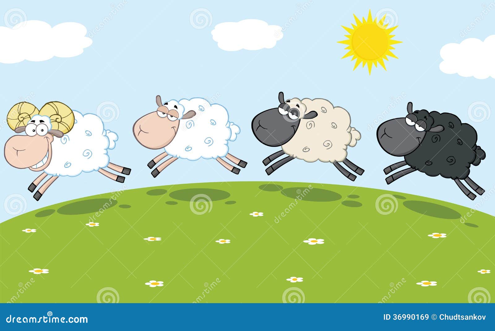 Smiling Ram Sheep Leading Three Sheep Stock Vector - Illustration of ...