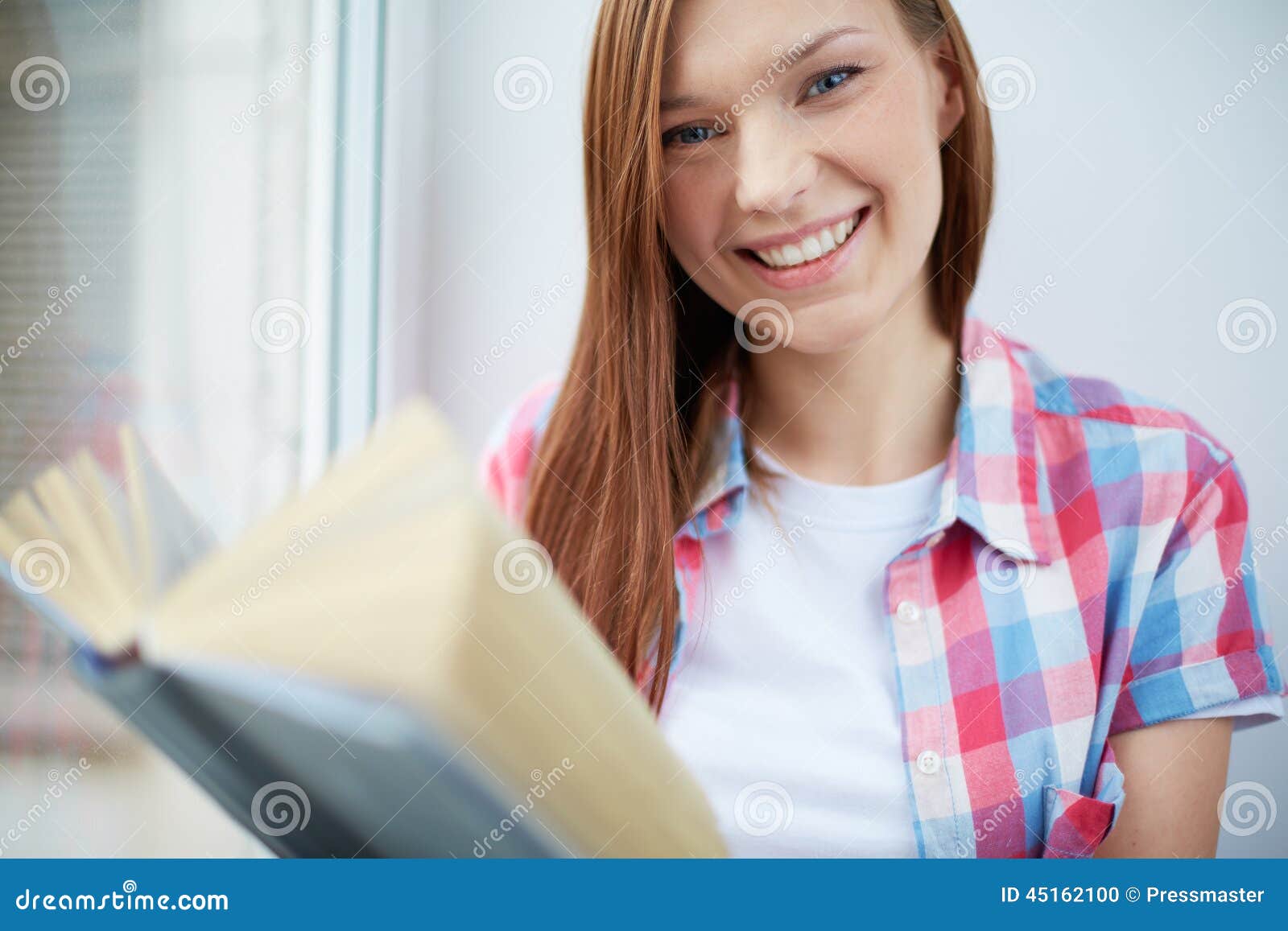 Smiling reader stock photo. Image of alone, female, happy - 45162100