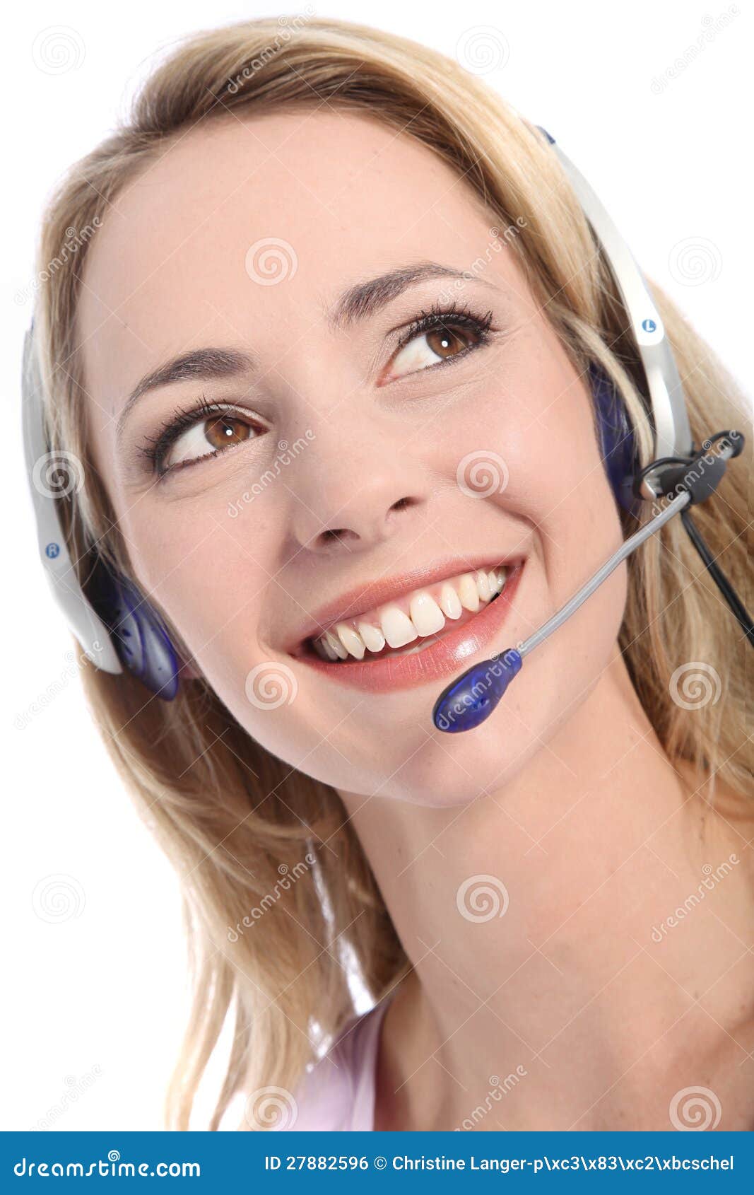 Smiling Receptionist Wearing a Headset Stock Photo - Image of person ...