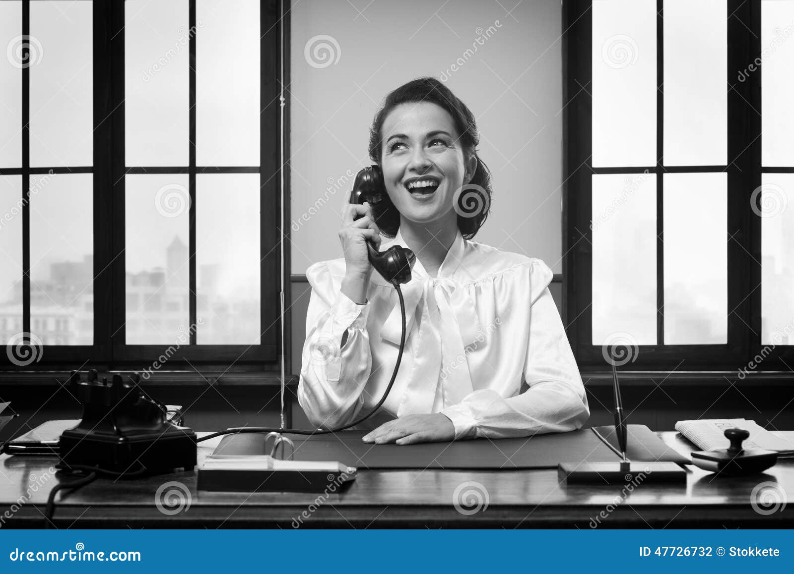 Smiling Receptionist at Work Stock Photo - Image of revival, 1950s ...