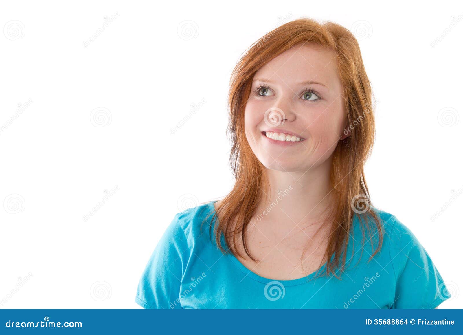Smiling red-haired girl stock photo. Image of skin, blue - 35688864