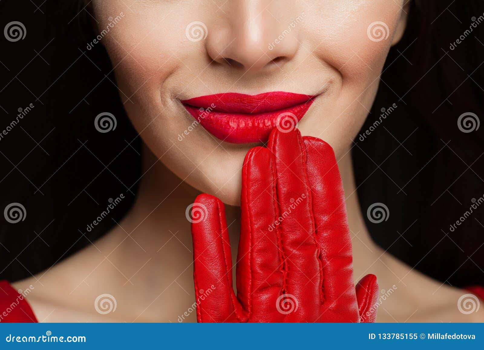 Smiling Red Lips Closeup. Red Lips Makeup Stock Image - Image of ...